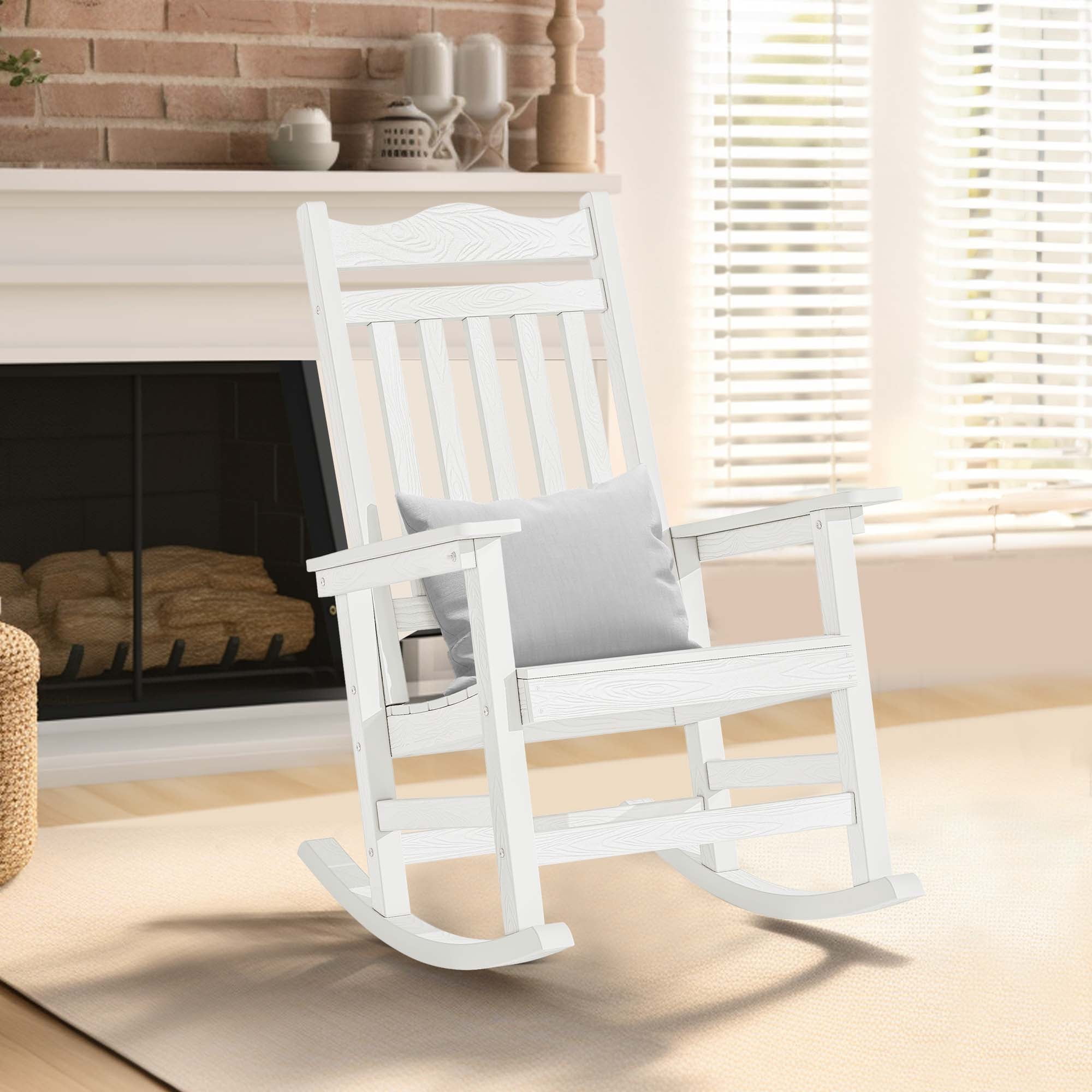Dextrus Rocking Chair With Cushion, All-Weather Resistant Patio Wooden ...