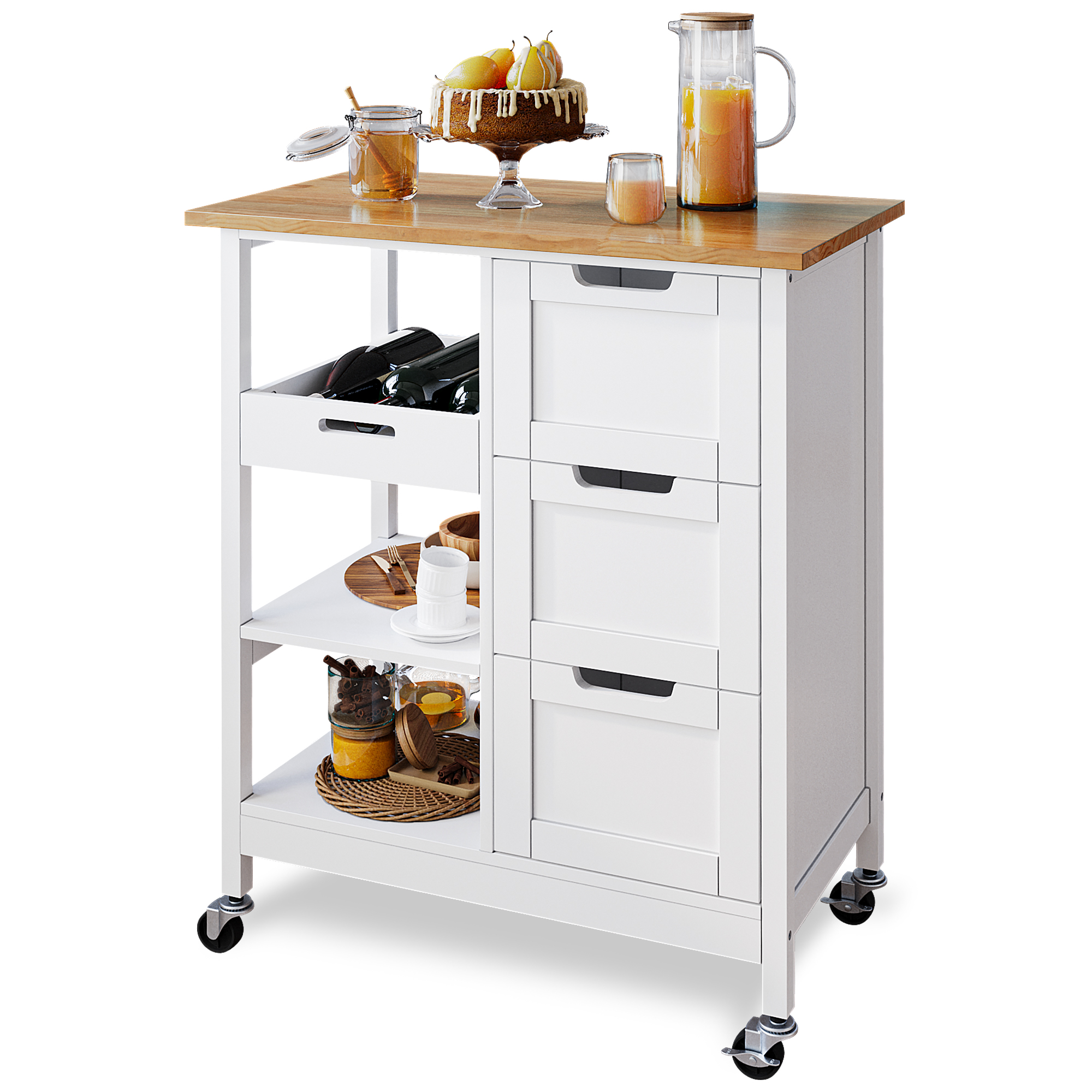 DWVO Rolling Kitchen Island Cart with Countertop and Drawer, 3 Tier ...
