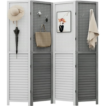 HOMCOM 4.7' 4 Panel Folding Screen Room Divider with Pegboard Display ...