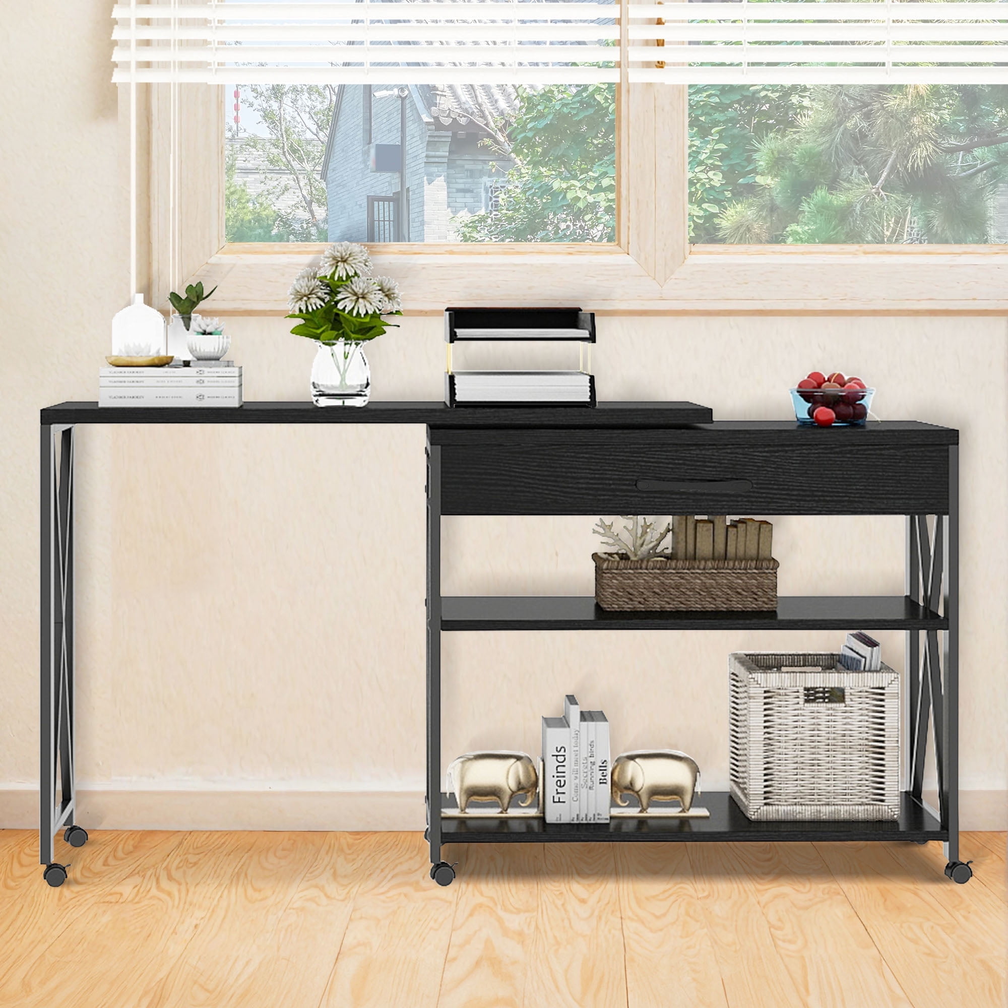 Dextrus Rotating Computer Desk, Mobile Writing Table with Drawer and ...