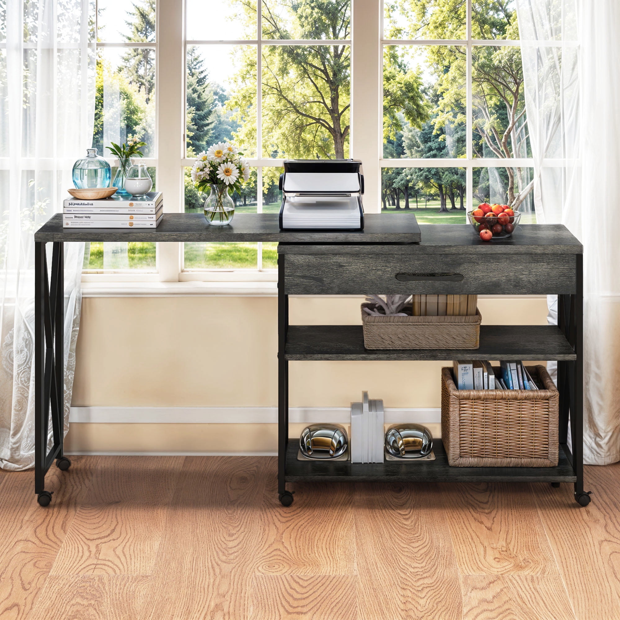 Dextrus Rotating Computer Desk, Mobile Writing Table with Drawer and ...