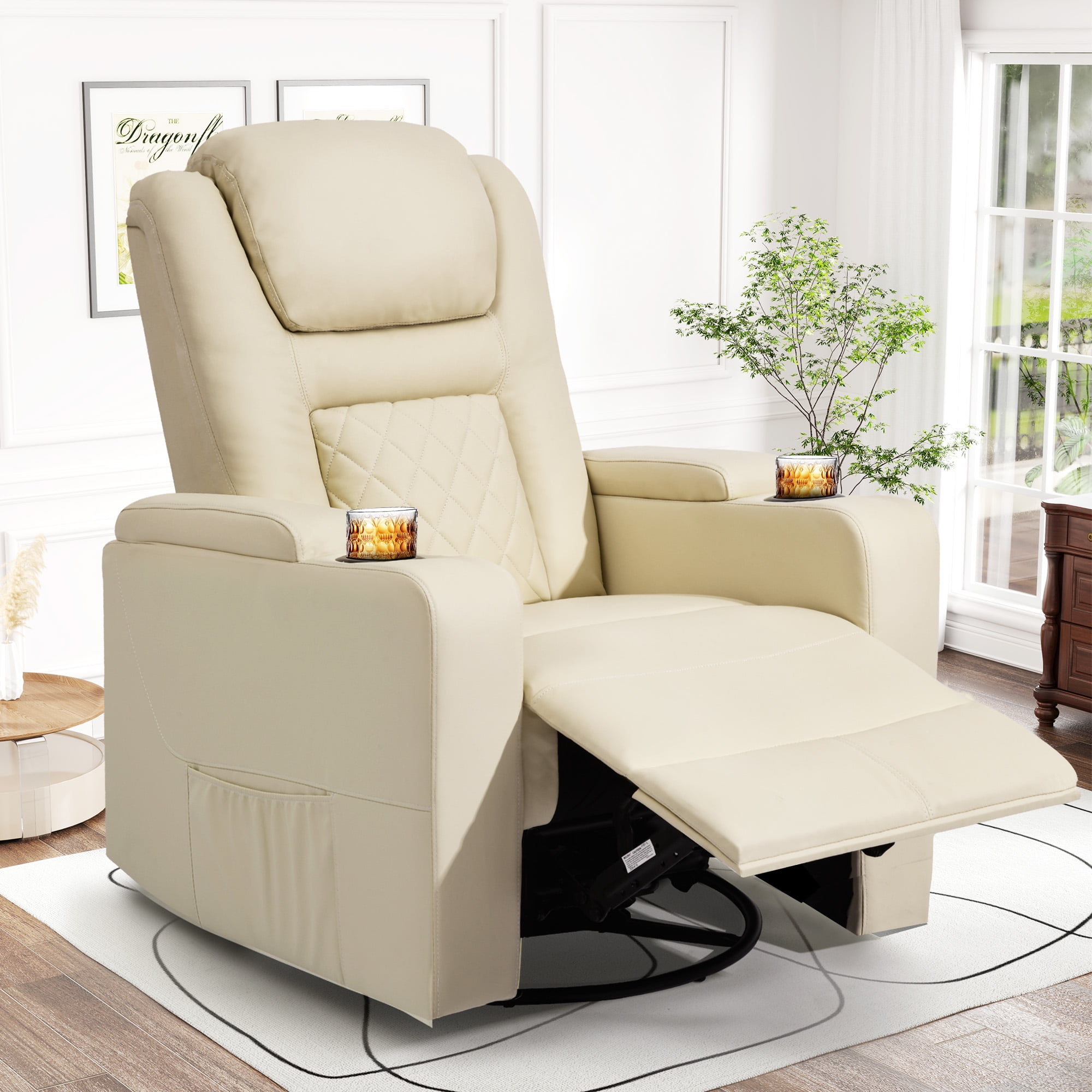 Dextrus Rotating Massage Recliner with Heat, Concealed Armrest Storage ...