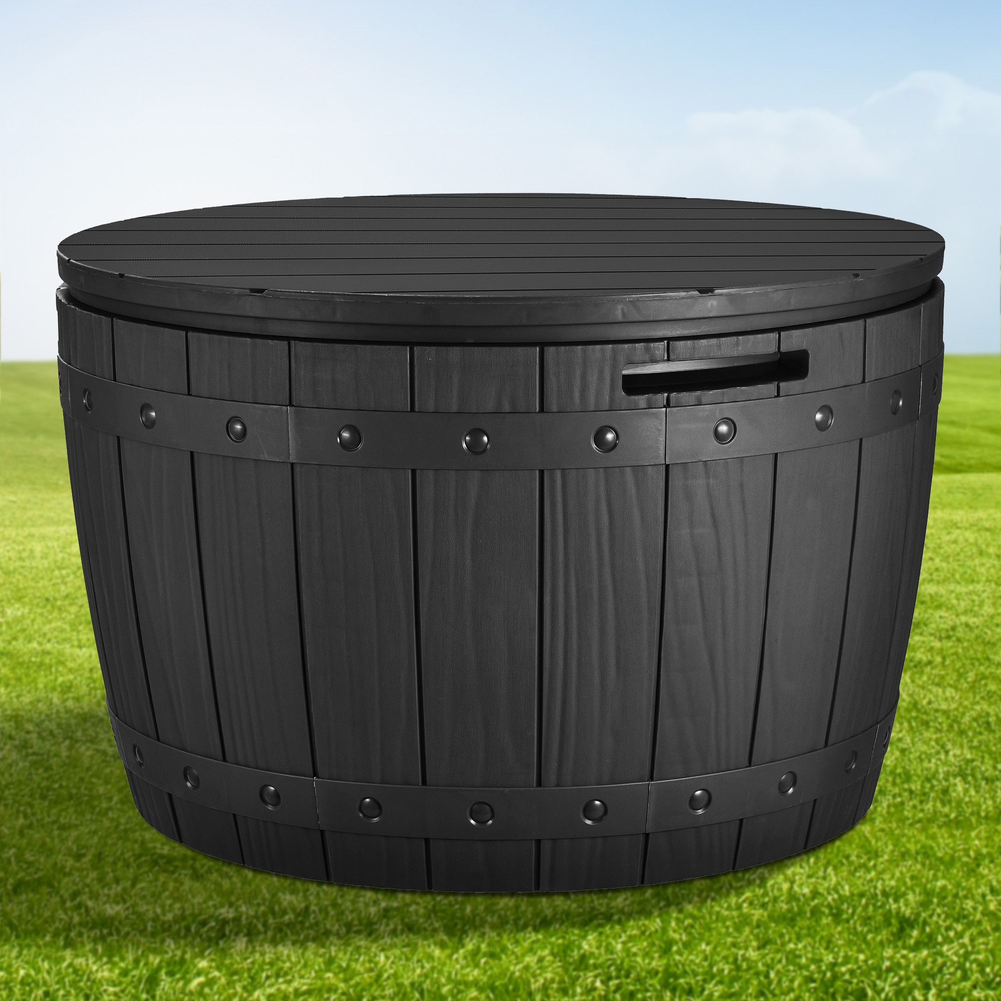 Dextrus Round Deck Box for Patio Furniture, Easy Assembly -Black ...