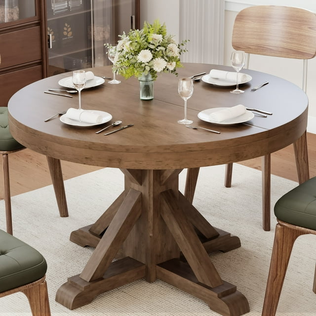 Dextrus Oak Round Dining Table, Modern and Contemporary, 47.25-Inch ...
