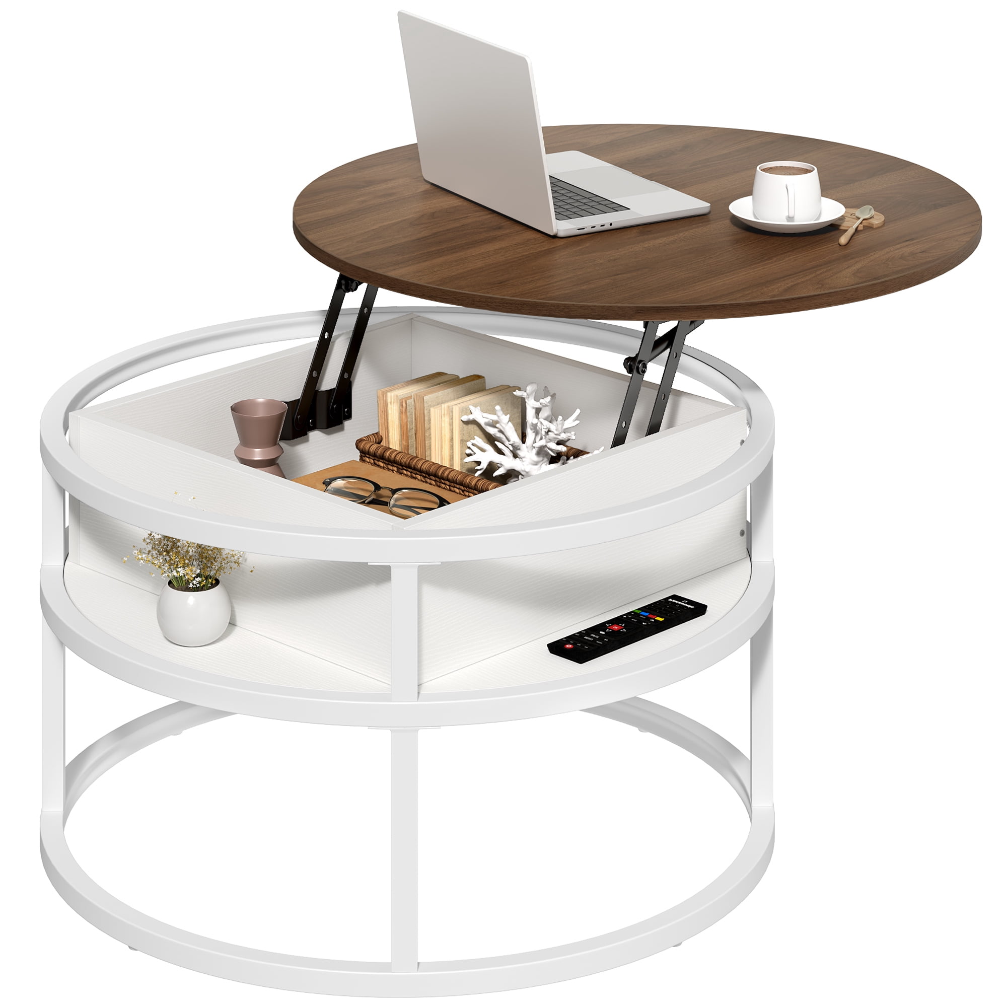 Dextrus Lift Top Round Metal Coffee Table with Hidden Storage ...