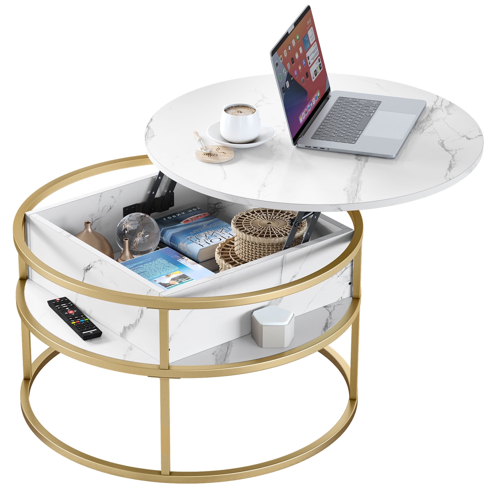 Free Shipping! Dextrus Round Lift Top Coffee Table, Marble Center ...