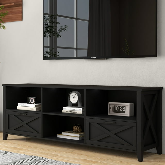 Dextrus Rustic TV Console in Black 70", Illuminated Media Unit for TVs ...
