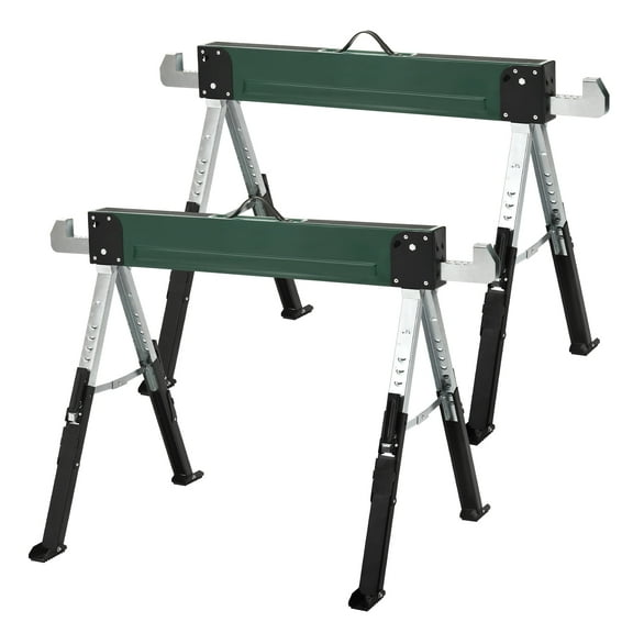 2-Pack Metal Sawhorse Stands with Heavy Duty Folding Legs 8 Adjustable ...