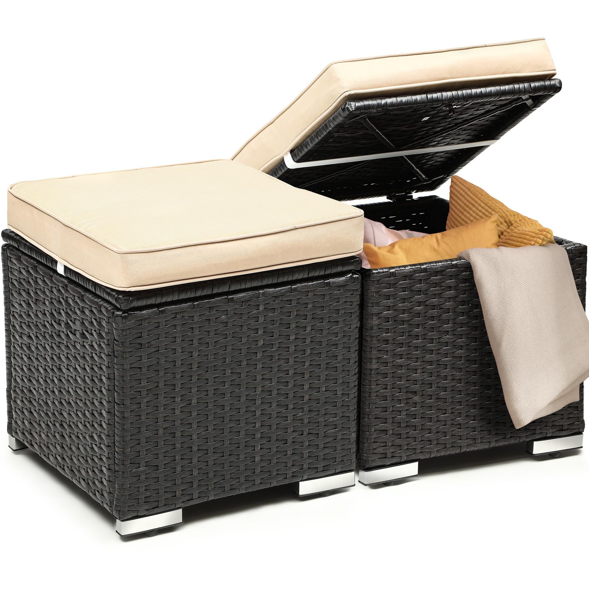 Dextrus 2-Piece Wicker Ottomans, All-Weather Rattan, Patio Seating ...