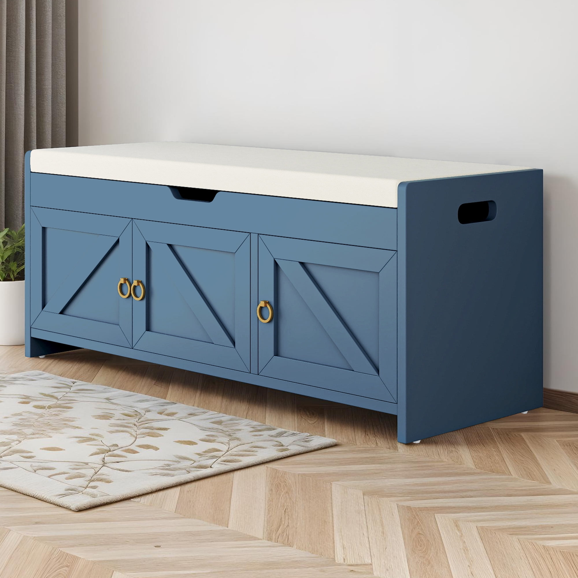 Dextrus Shoe Bench with Storage Cabinets, Entryway Storage Bench Shoe ...