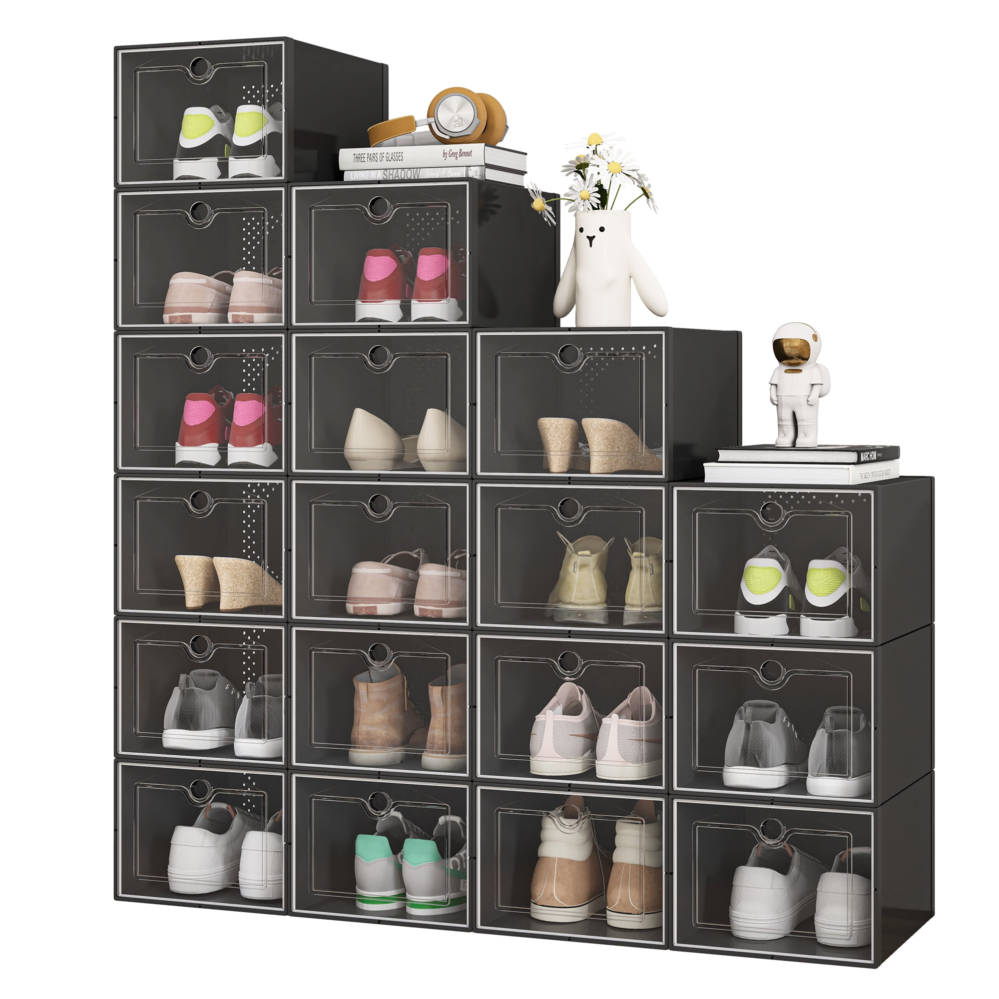 Dextrus Shoe Boxes Pack of 18 X-Large Shoe Organizer Boxes, Stackable ...