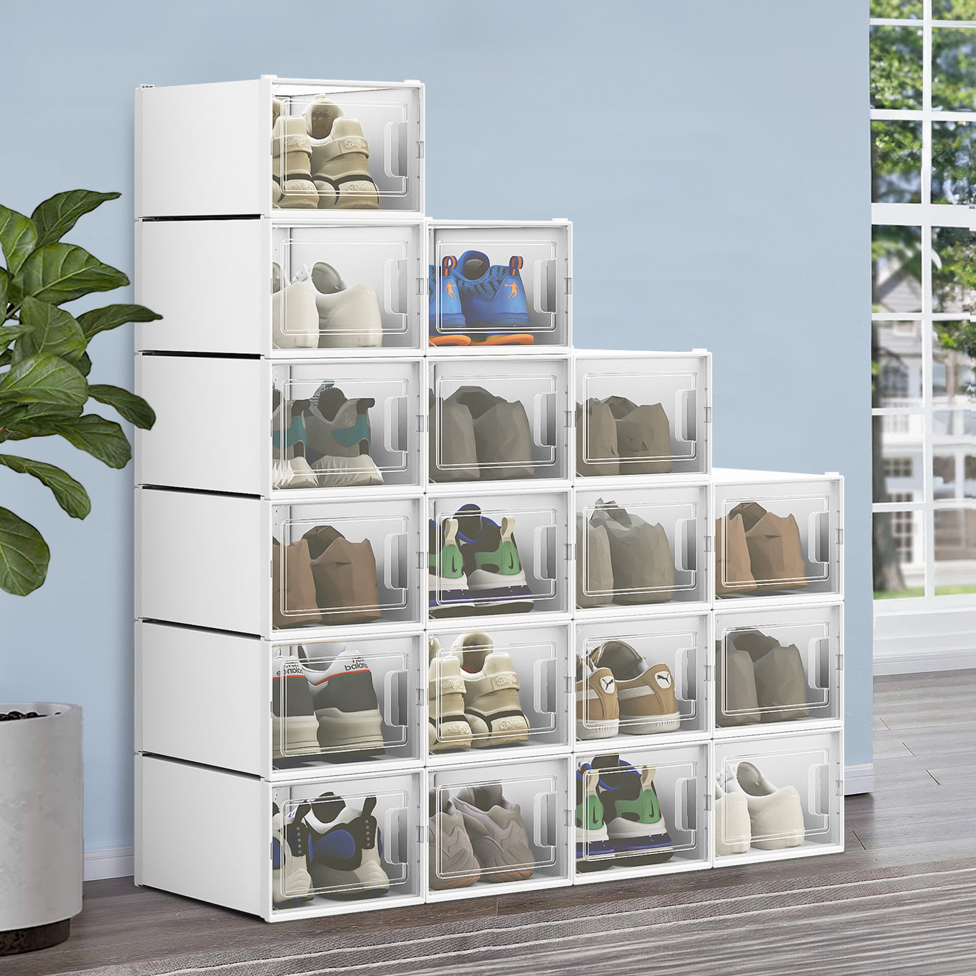 Dextrus Shoe Boxes Set of 18,Versatile Plastic Stackable Shoe Storage ...