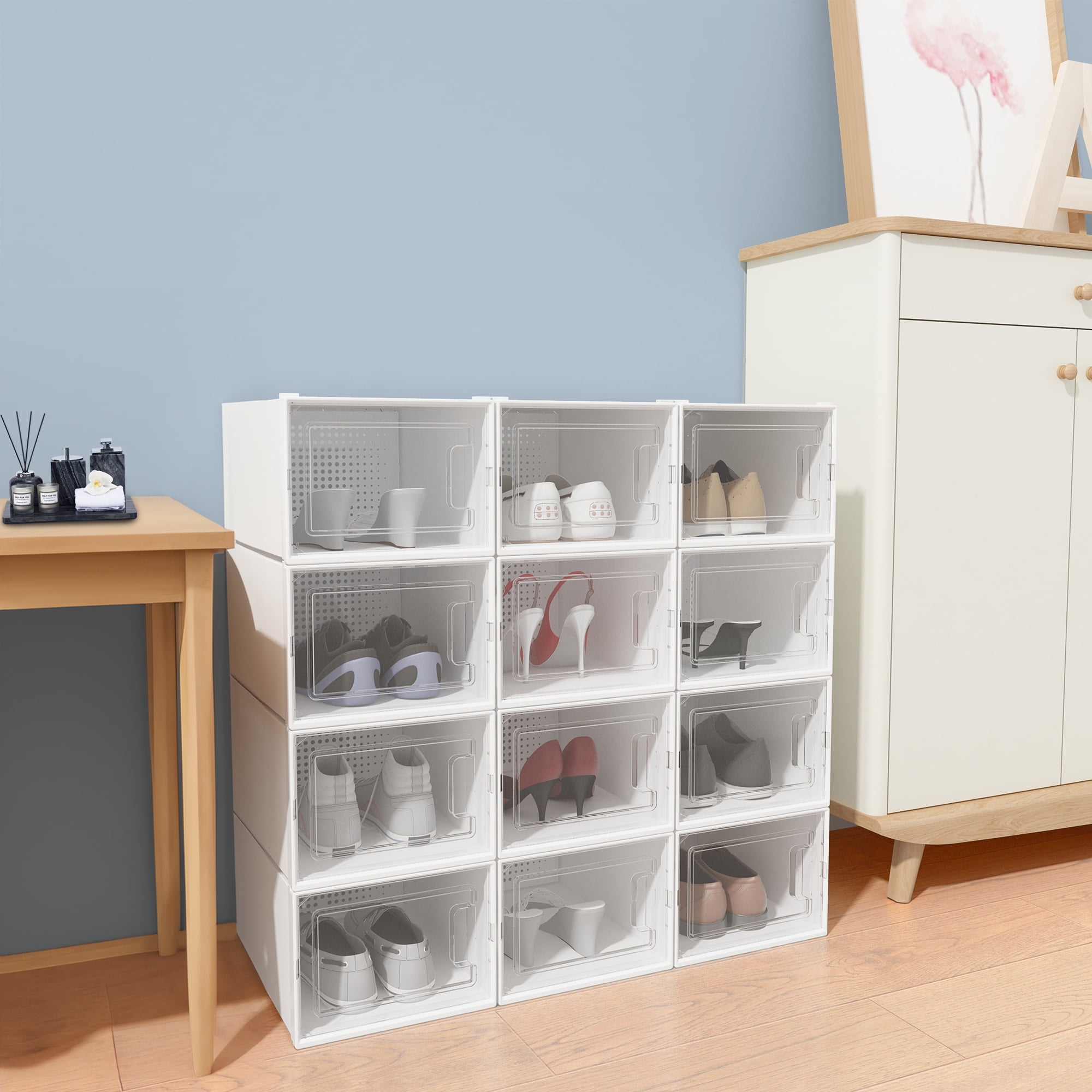 Dextrus Shoe Boxes storage Set of 12 Stackable Plastic Shoe Storage ...