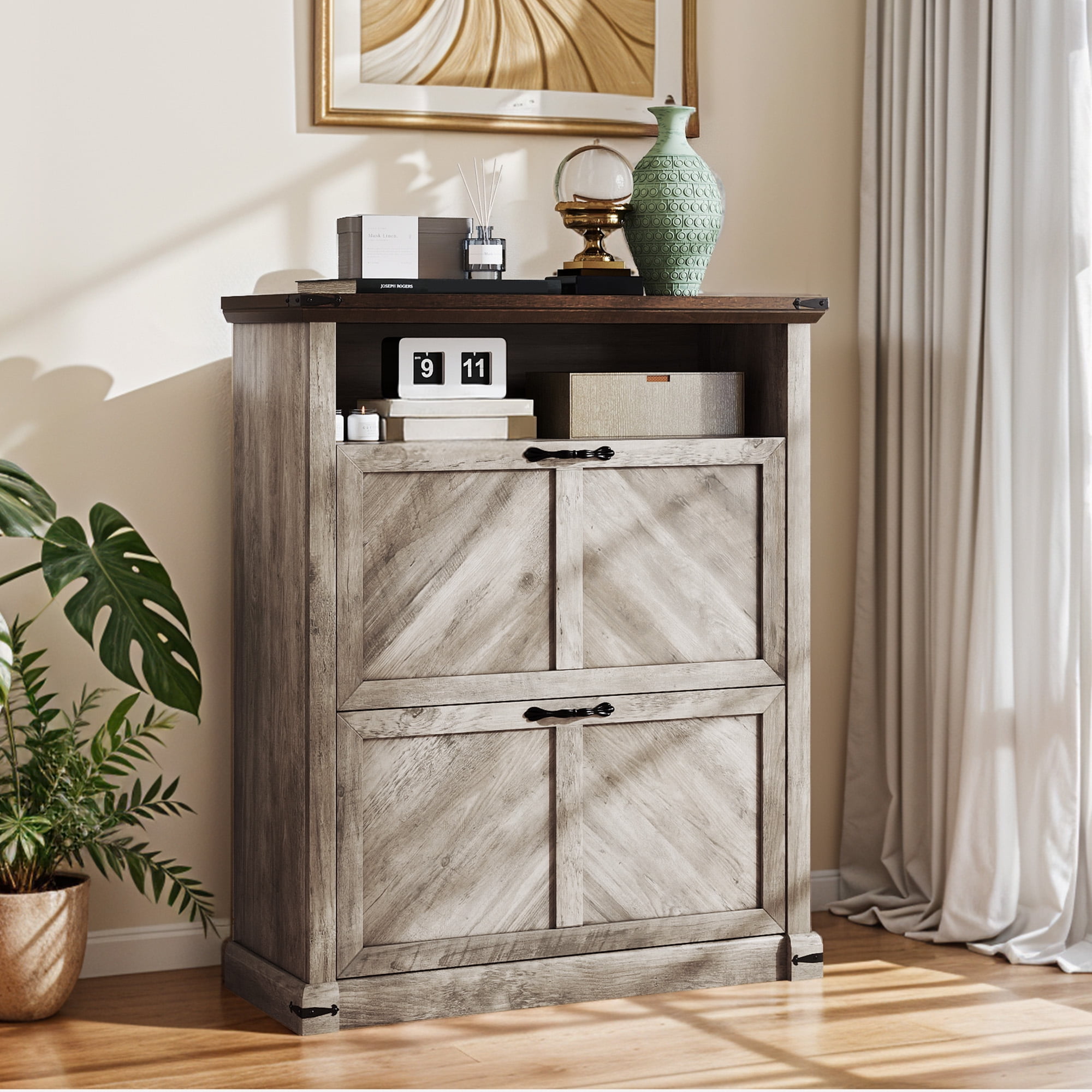 Dextrus Shoe Cabinet with 2 Flip Drawers, Free Standing Shoe Racks ...