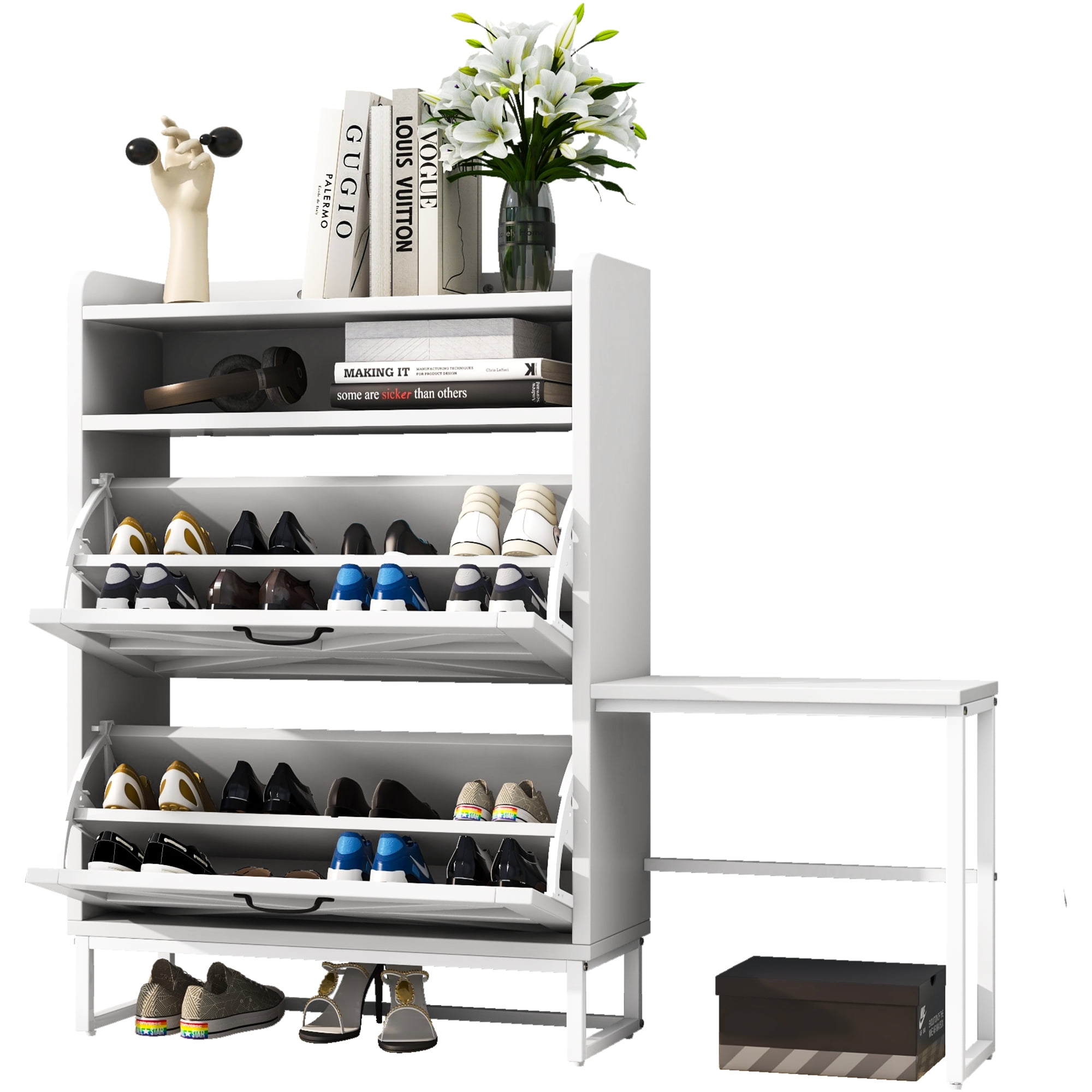 Dextrus Shoe Cabinet with 2 Flip Drawers,Slim Farmhouse Shoe Storage ...