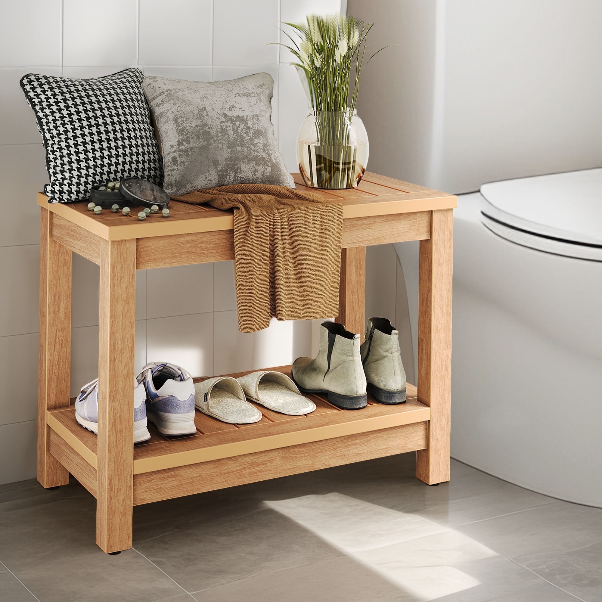 DEXTRUS Shower Bench with Storage Shelf, Waterproof HIPS Shower Stool ...