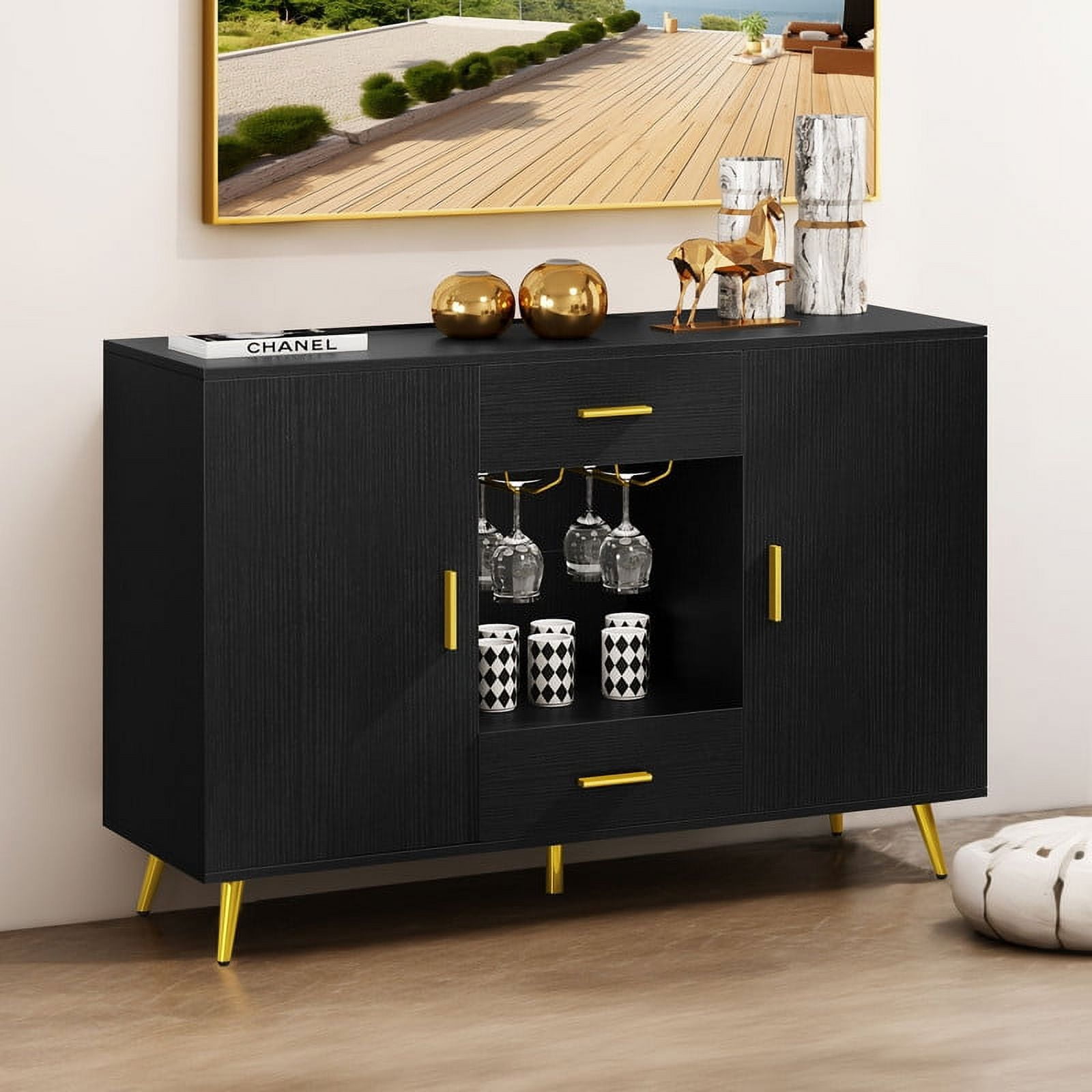 Dextrus Sideboard Storage Cabinet with Doors & Drawers, Coffee Bar ...