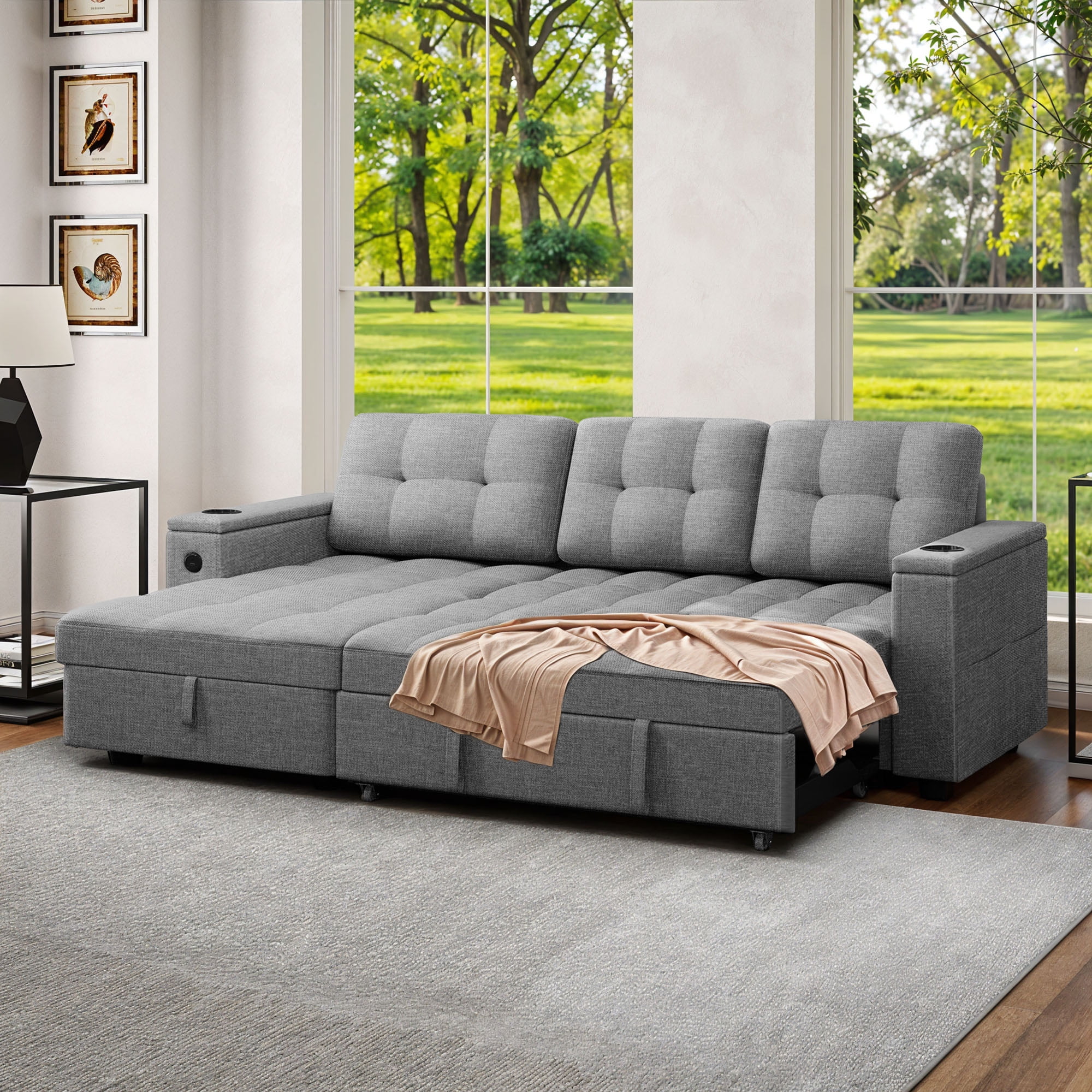 Dextrus Sleeper Sofa, L-Shaped Sleeper Sofa Bed, Convertible Couch with ...