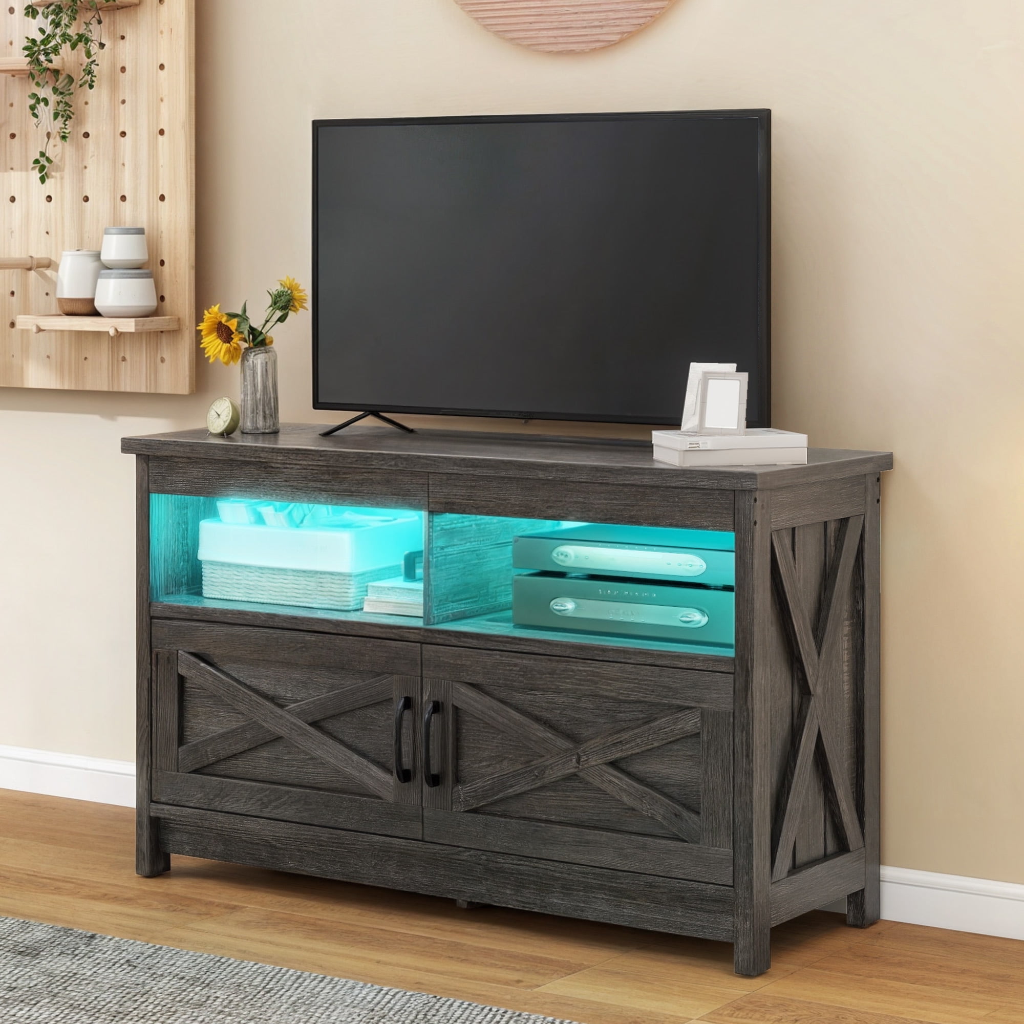 Dextrus Small LED TV Stand for 40 Inches TV w/Power Outlets, Farmhouse ...