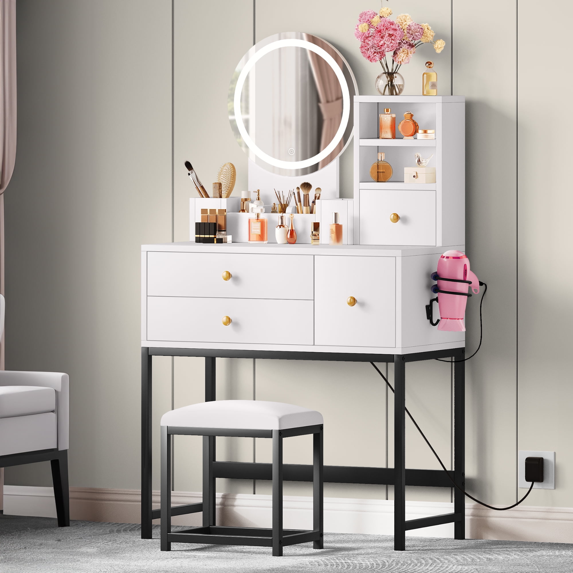 Dextrus Small Makeup Vanity Desk with Mirror and Lights, Compact ...