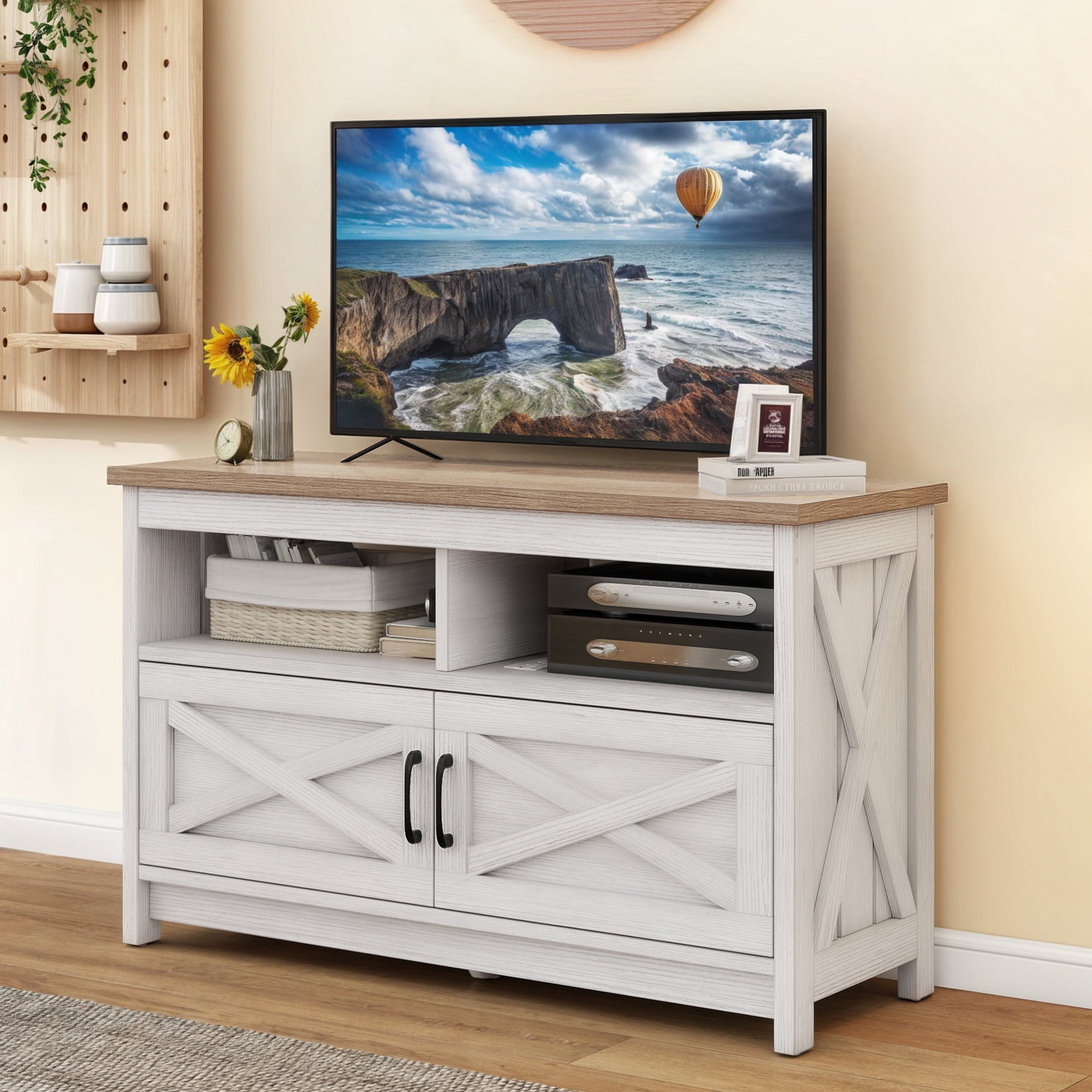 Dextrus Small TV Stand for 40 Inches TV w/Power Outlets, Farmhouse ...