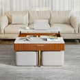Dextrus Square Coffee Table with 4 Stools Set Underneath White Marble ...