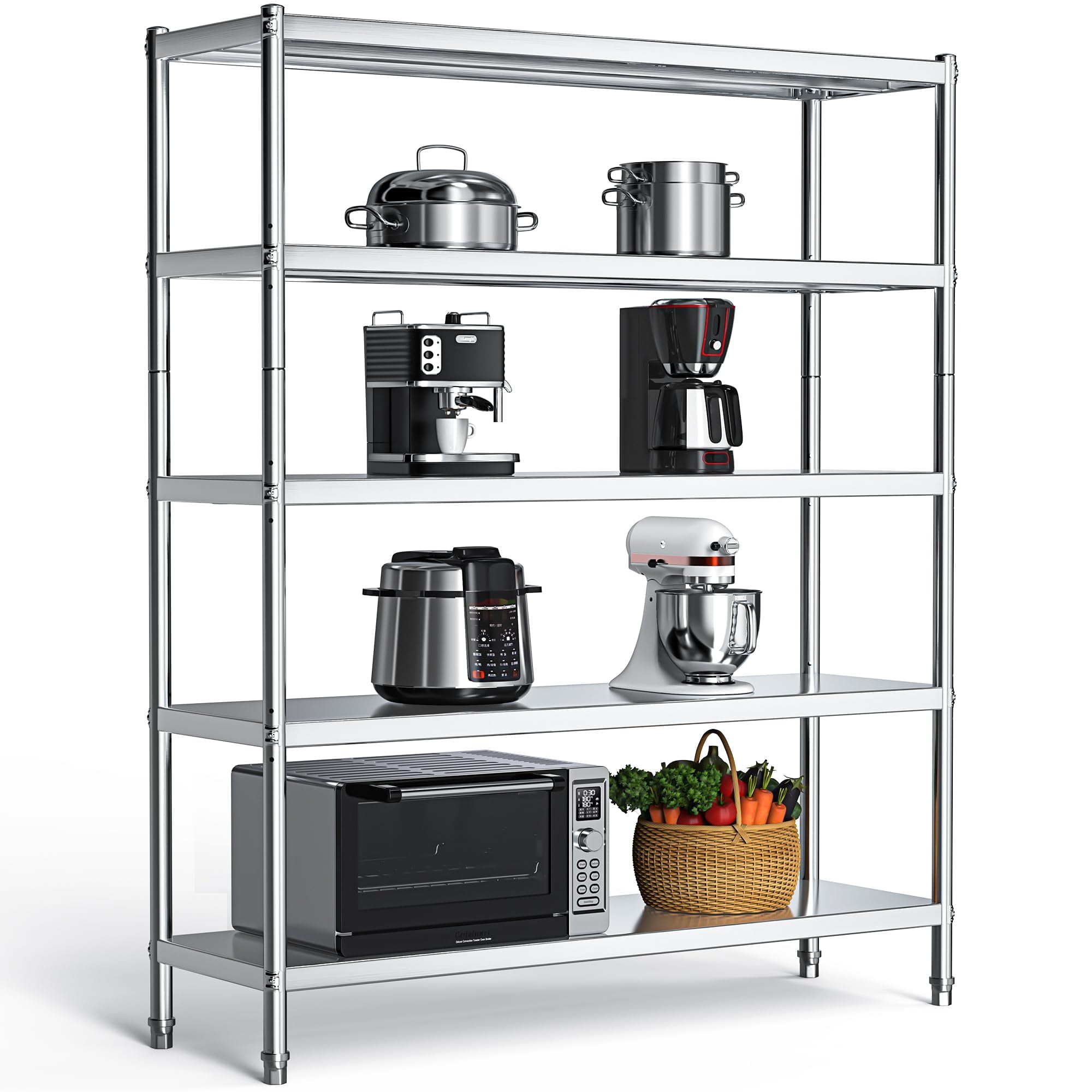 "Dextrus 5 Tier Stainless Steel Utility Rack, Heavy Duty Storage ...