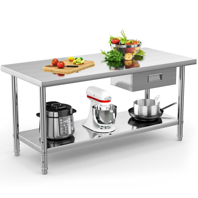 Dextrus Stainless Steel Table with Drawer 66 X 30 Work Table with Drawer Metal Table Prep Table for Home Kitchen Restaurant Garage Warehouse
