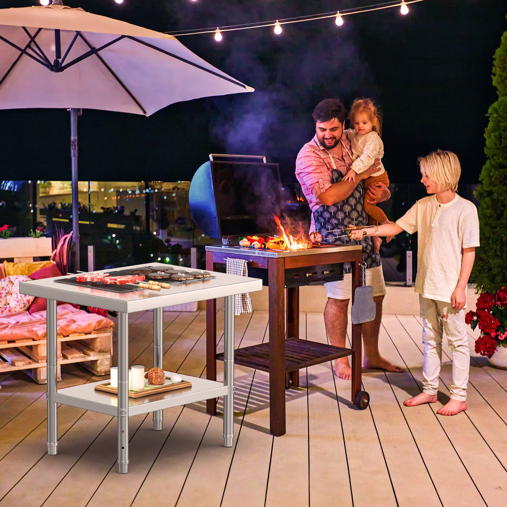 Dextrus Stainless Steel Work Table, 30" x 24" Prep Surface with 2 Metal ...