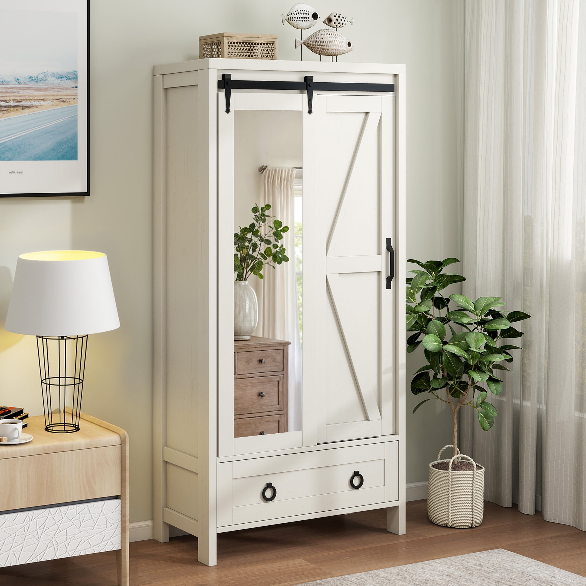 DEXTRUS Storage Cabinet with Mirror and Adjustable Shelves, White ...