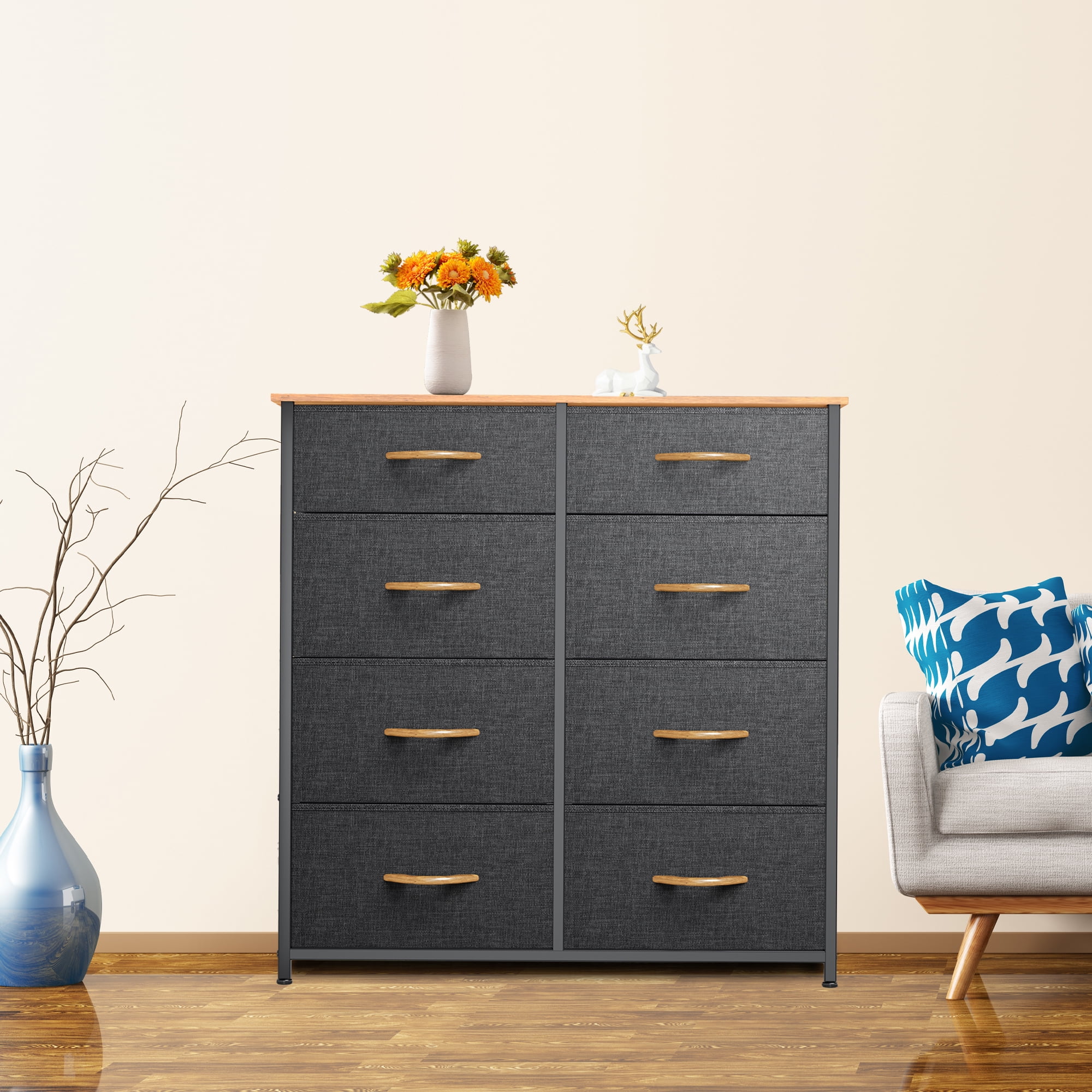 Dextrus Tall Bedroom Storage Dresser, Large 8 Fabric Drawers, Simple ...