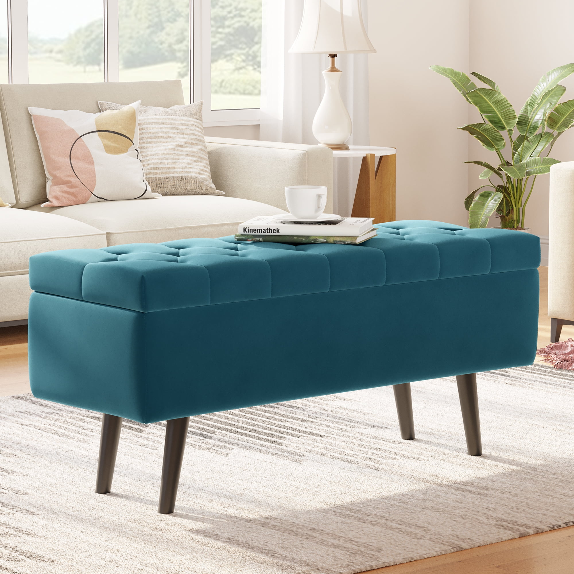 Dextrus Storage Ottoman Button Tufted Storage Bench Ottoman Bench For