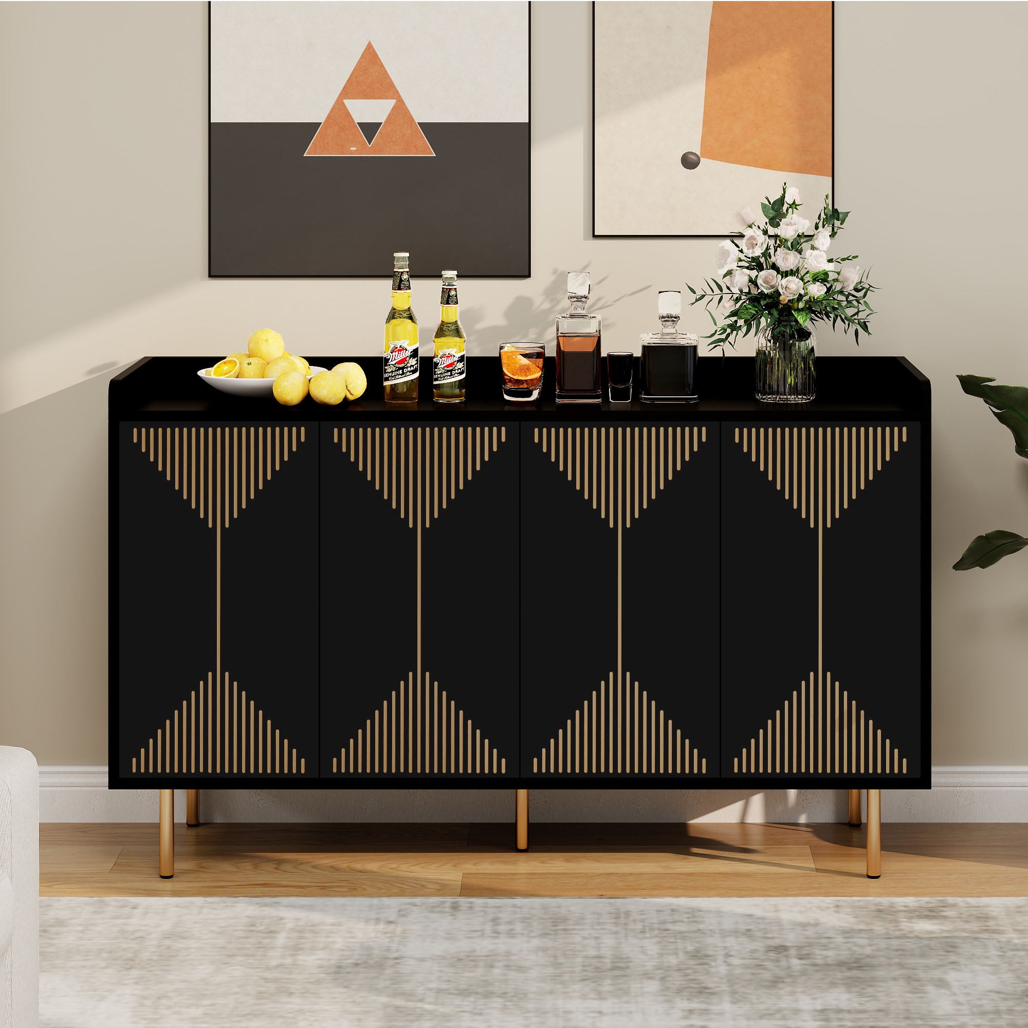 Dextrus Storage Sideboard Cabinet Modern 4 Doors Kitchen Buffet Cabinet ...