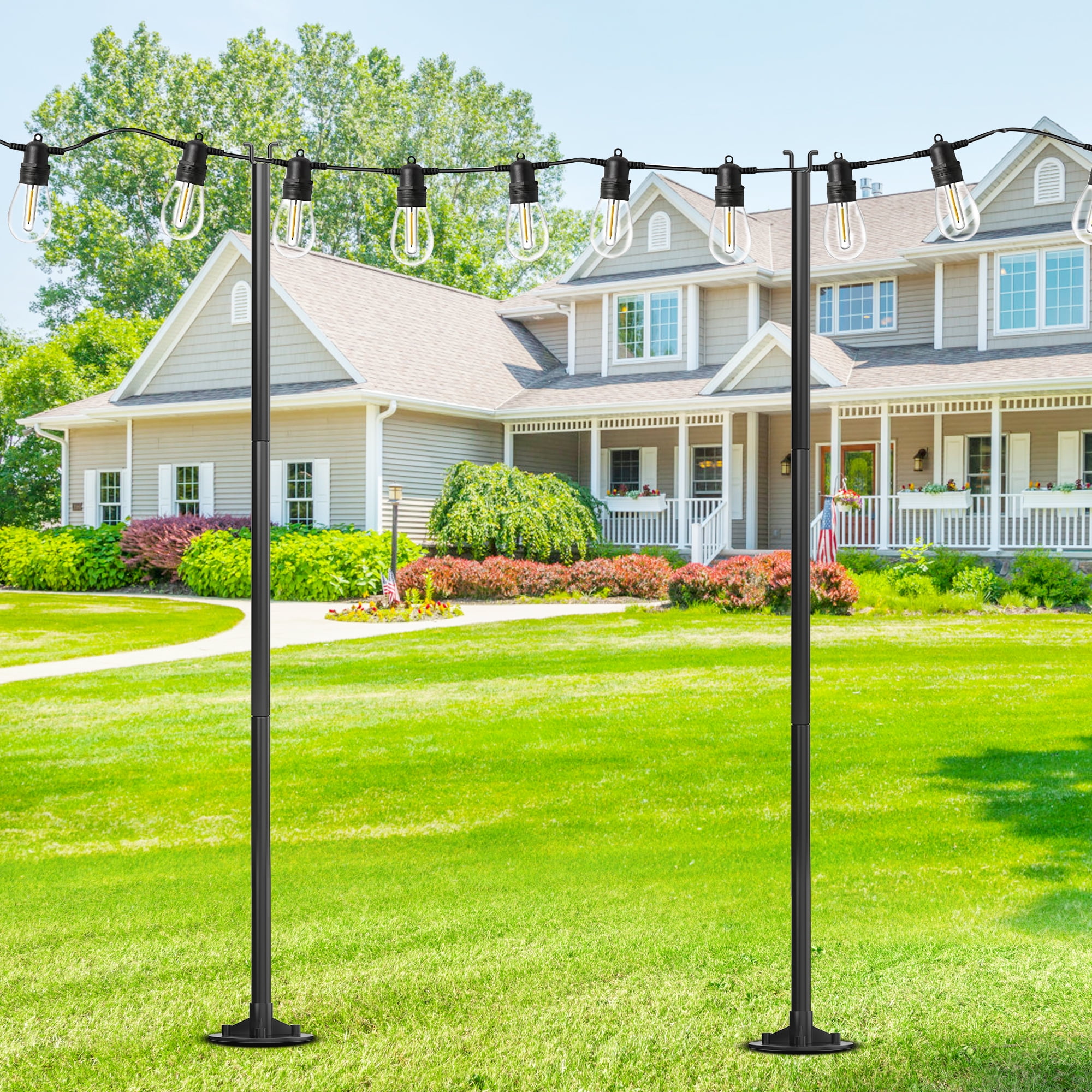 Dextrus String Light Poles Stand 2 Pack 11ft Outdoor Multi-Purpose with ...