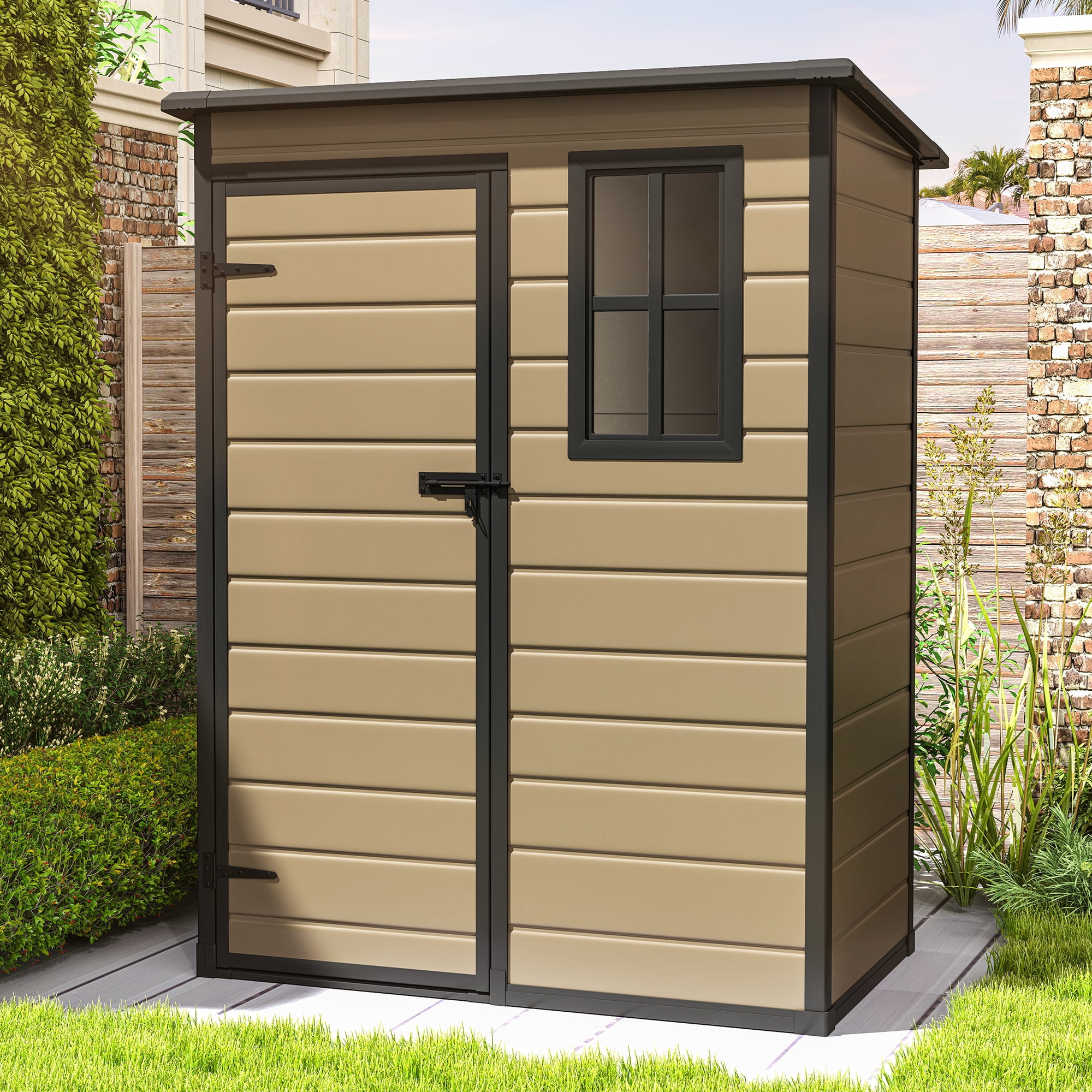 Dextrus Resin Outdoor Storage Shed 5x3 FT with Floor, All-Weather with ...