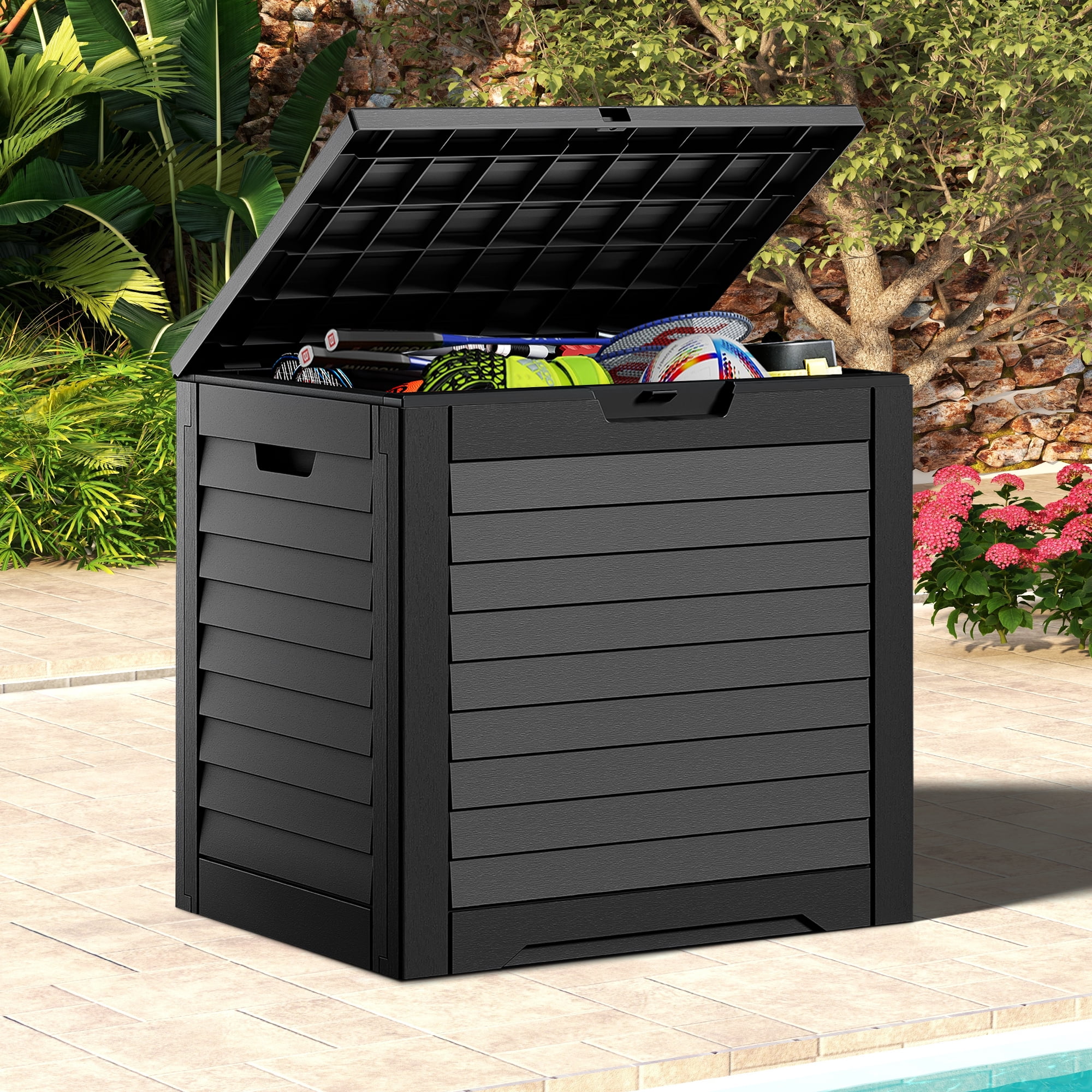 Dextrus Outdoor Waterproof 31 Gallon Resin Deck Box, Black - Walmart ...