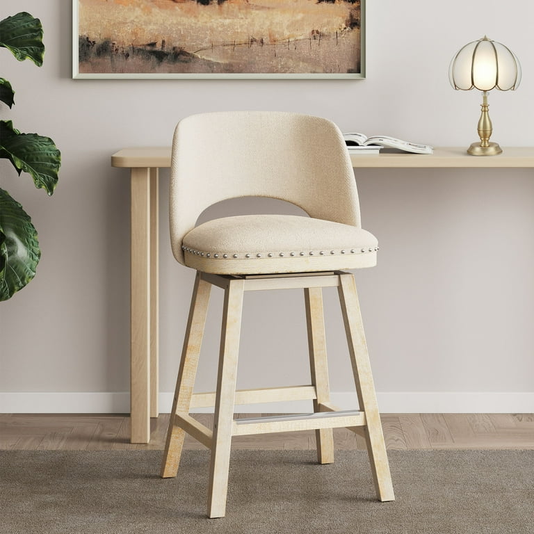 Dextrus Swivel 26 Counter Stool Rubber Wood Bar Stool with Full Black Beige