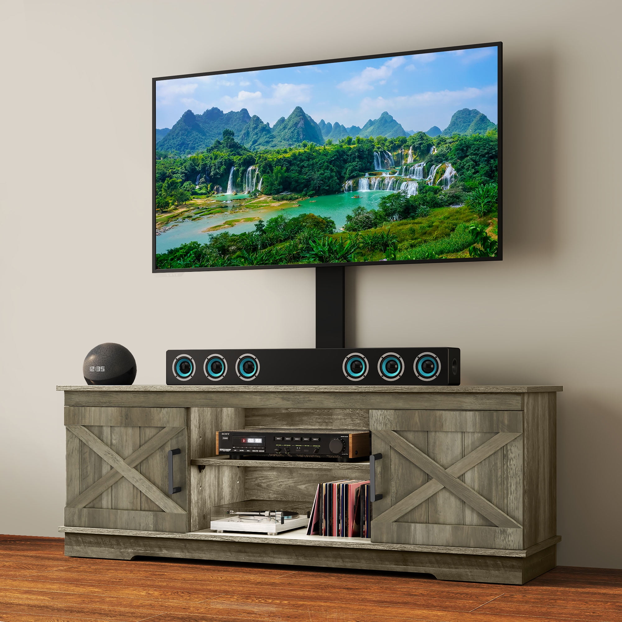 Dextrus TV Stand with Mount for 60/65/70 inch TVs, Farmhouse TV Mount ...