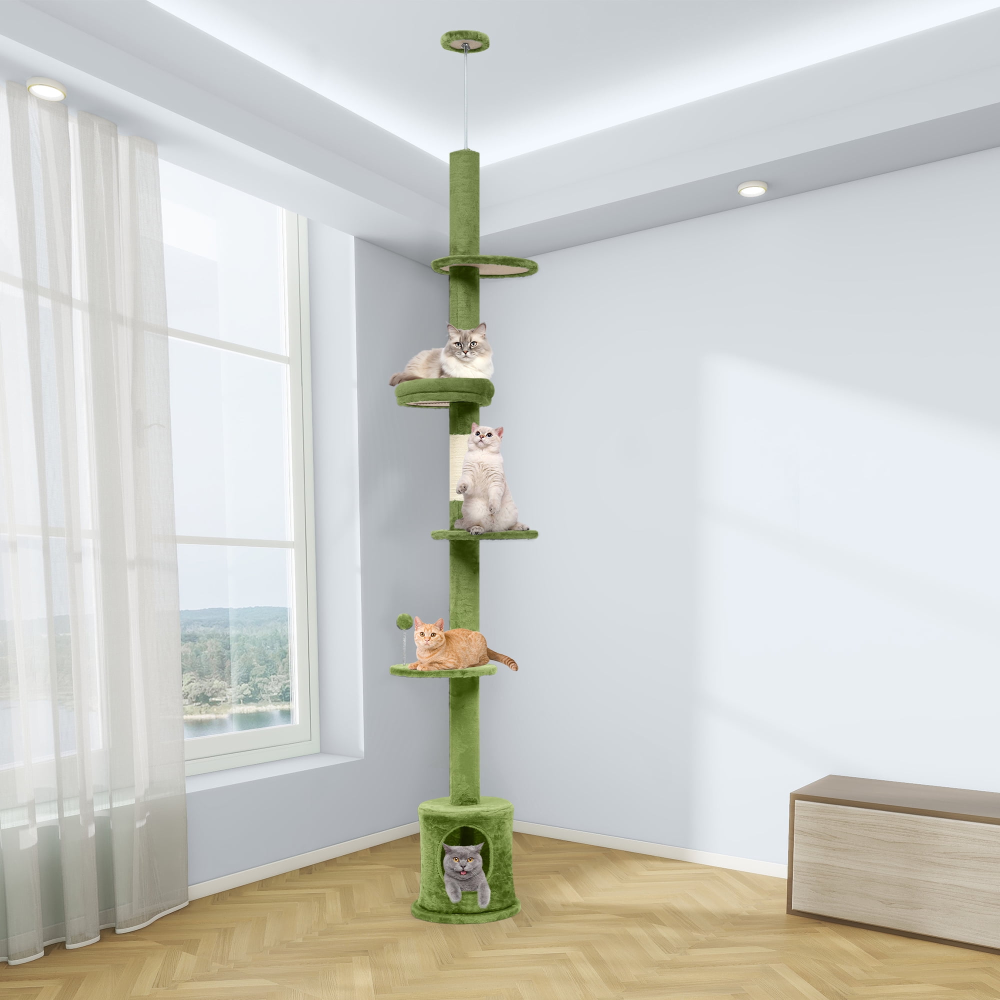 Dextrus Tall Cat Tree,Adjustable Height Floor To Ceiling Vertical Cat ...