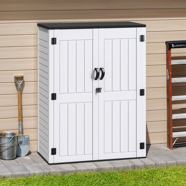 Dextrus Tall Outdoor Storage Shed, Vertical Lockable Tool Storage Resin ...