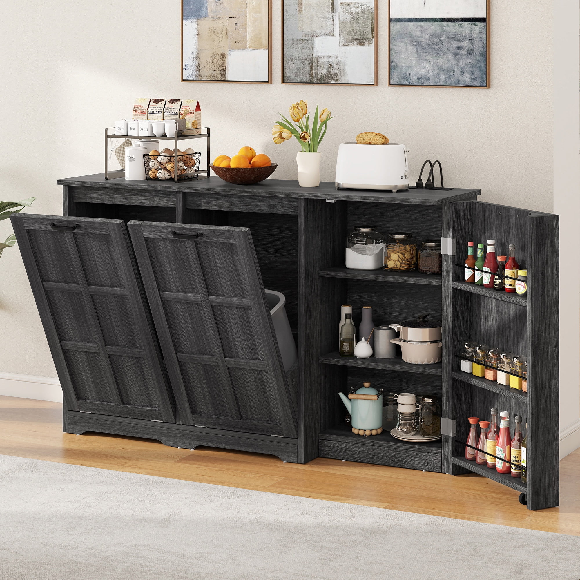 Dextrus Tilt Out Storage Cabinet for Double 13-gal Trash Bins, Kitchen ...