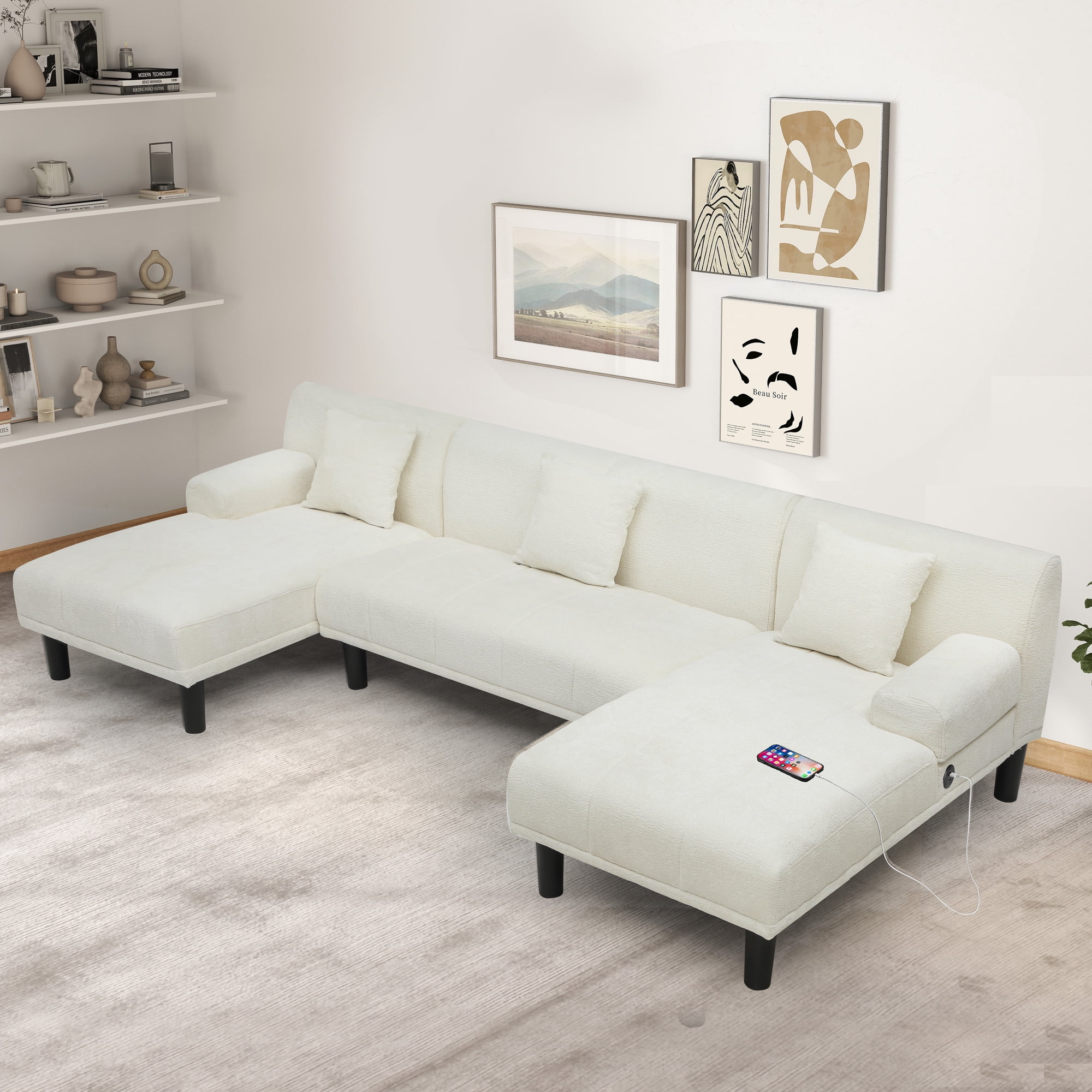 Dextrus U-Shaped Living Room Sofa, Modern Chenille Modular Couch with ...