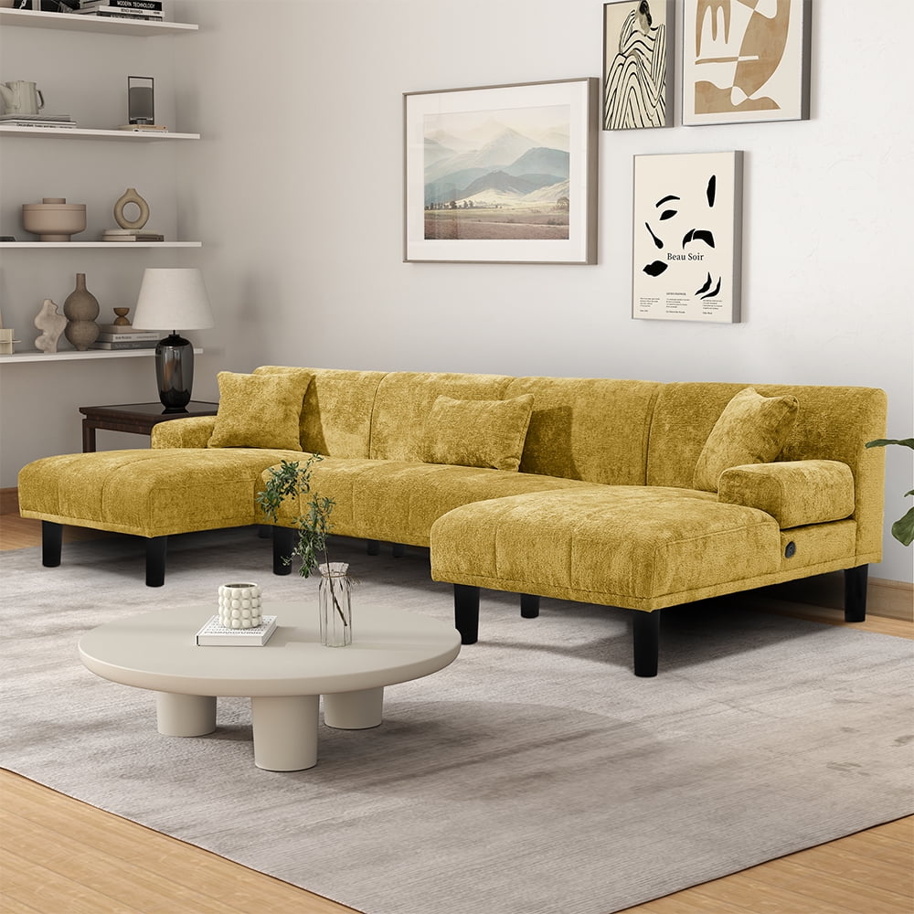 Dextrus U-Shaped Living Room Sofa, Modern Chenille Modular Couch with ...