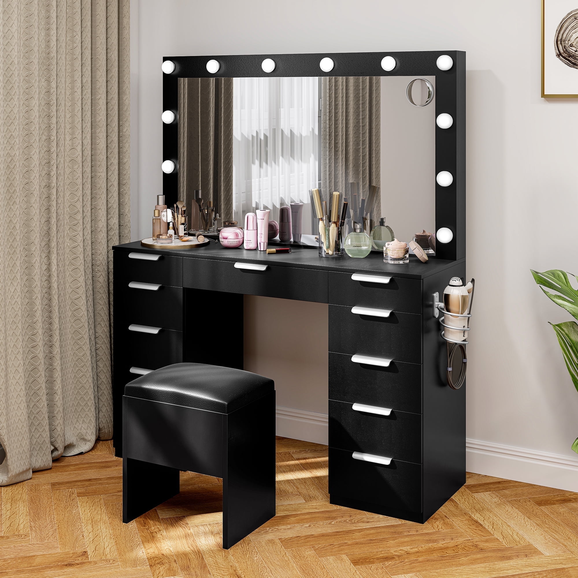 Dextrus Vanity Desk Set with Mirror, 3-Mode Lights, Charging Station ...
