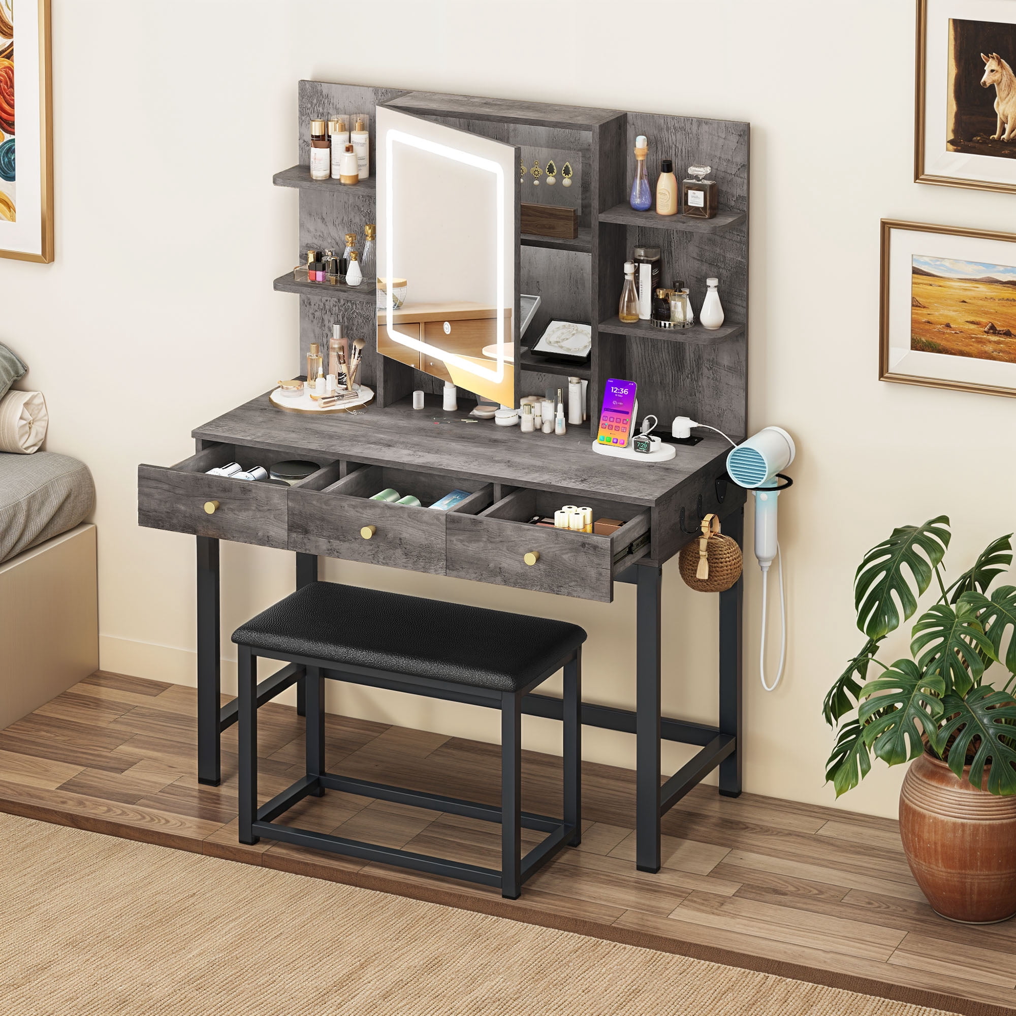 Dextrus Vanity Set with Mirror and Lights, Makeup Vanity Desk with ...