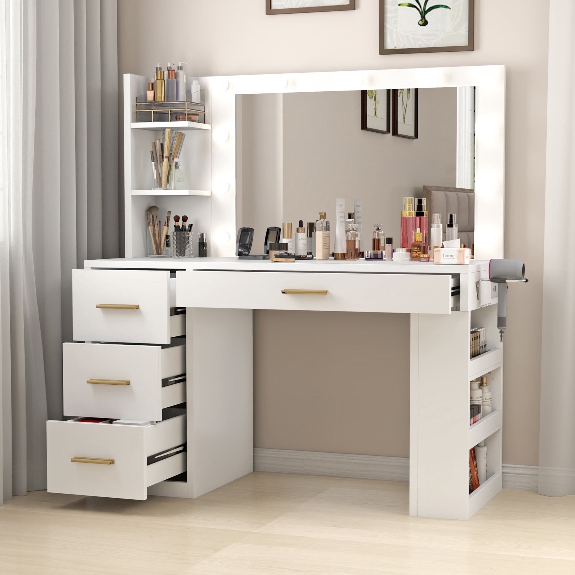 Dextrus Vanity Table, Makeup Vanity Desk, 1 Piece, Adult, Modern, LED ...