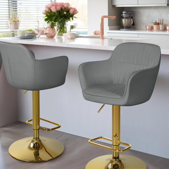 Dextrus Velvet Upholstery Bar Stools Set of 2, Adjustable Height ...
