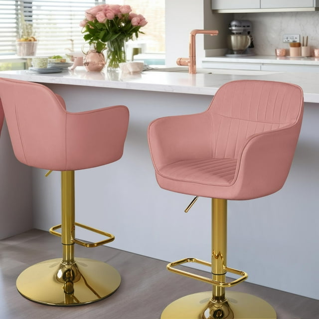 Dextrus Velvet Upholstery Bar Stools Set of 2, Adjustable Height ...