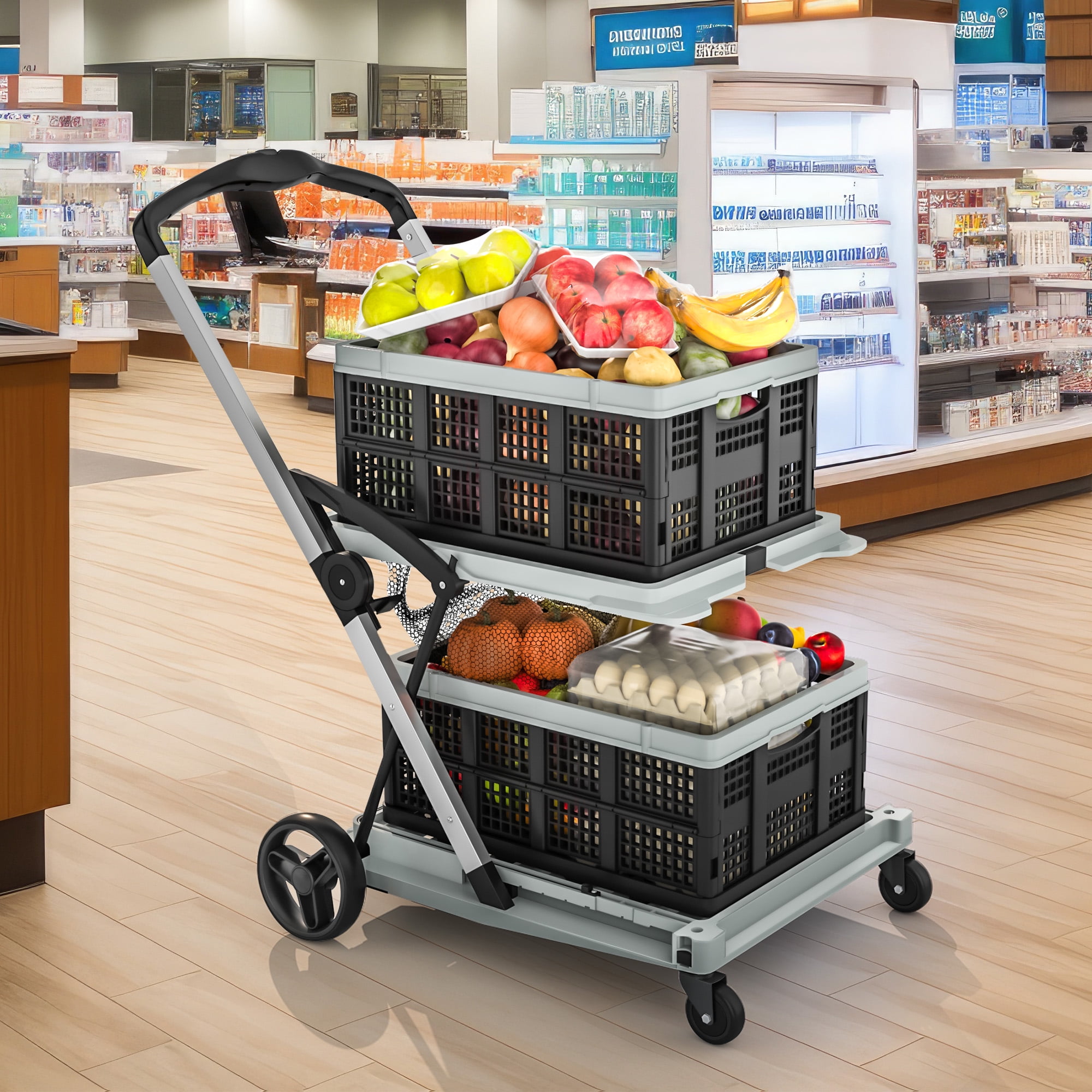 Dextrus Versatile Foldable Cart?2-Tier Portable Utility Cart with ...