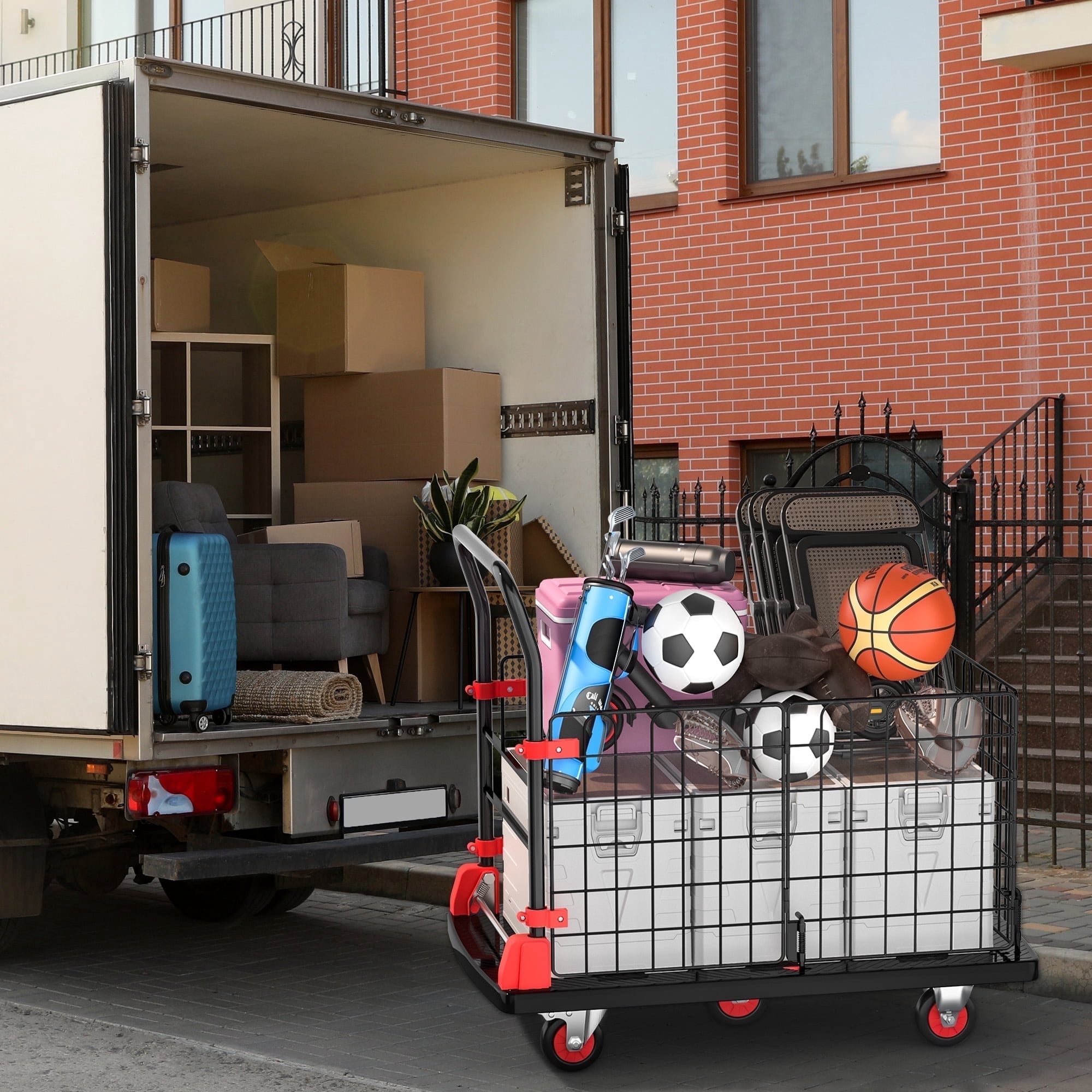 Dextrus Heavy-Duty Folding Loading Cart with Cage, 880 lbs Capacity ...